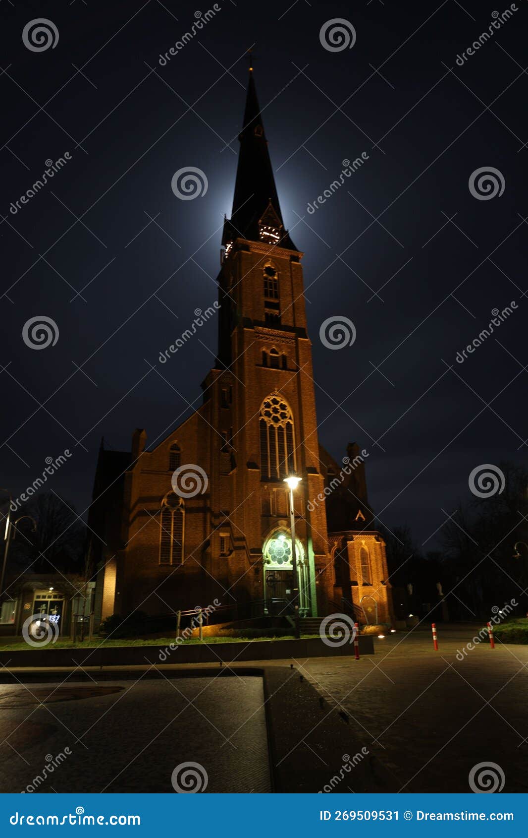 Low Angle View of Church Building Facade in Night Stock Image - Image ...