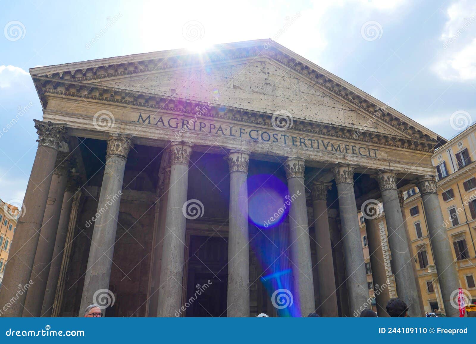 Low Angle View of Columns and Front Facade of the Pantheon Stock Photo ...