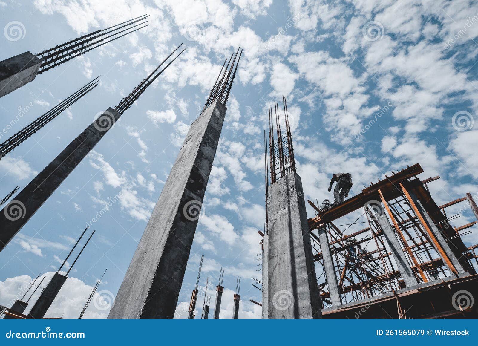 Low Angle View of Construction Area with Concrete Columns Stock Image ...