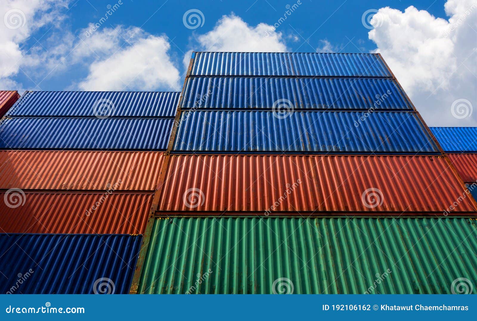 Low Angle Of Container Stack Inside Container Yard. Container Port ...