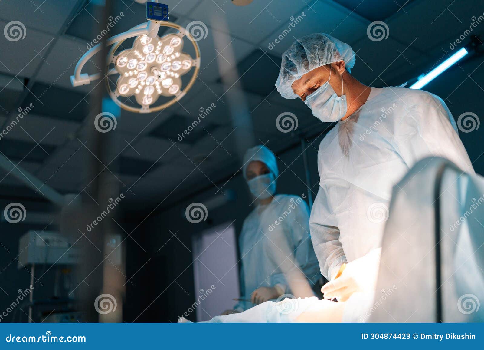 Low-angle View of Cooperating Team of Surgeons Processing Surgical ...