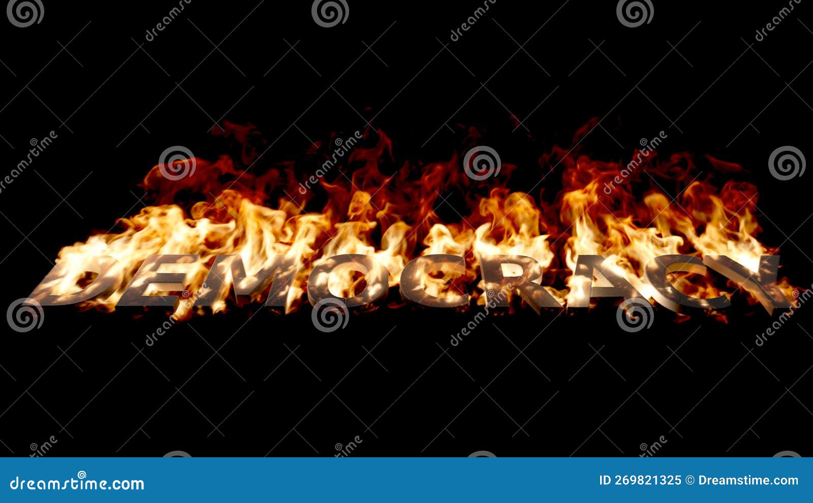 Low-angle View of Democracy Word on Fire with High Flames on Black ...