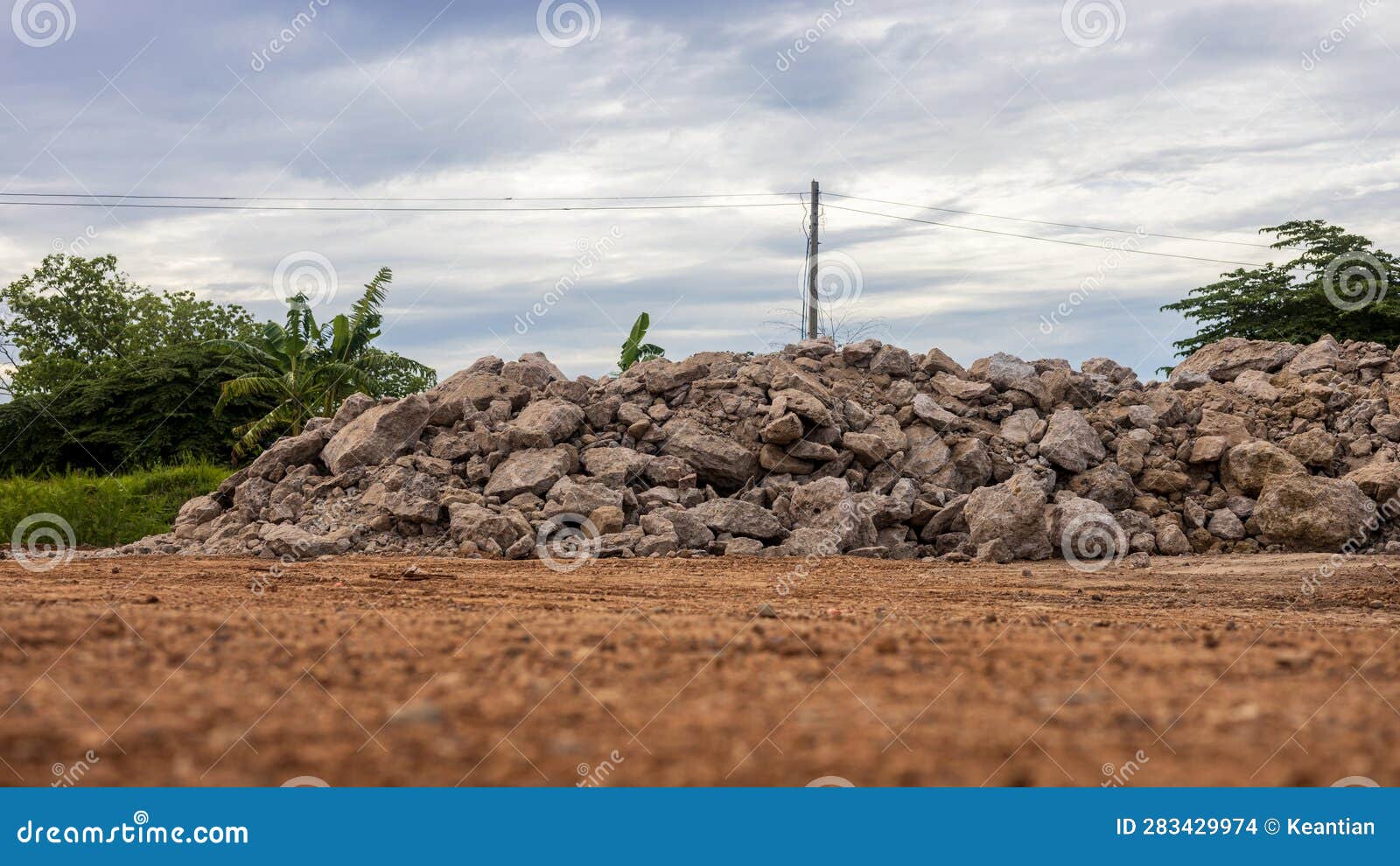 Low Angle View of the Demolished Concrete Road Rubble Piled on the ...
