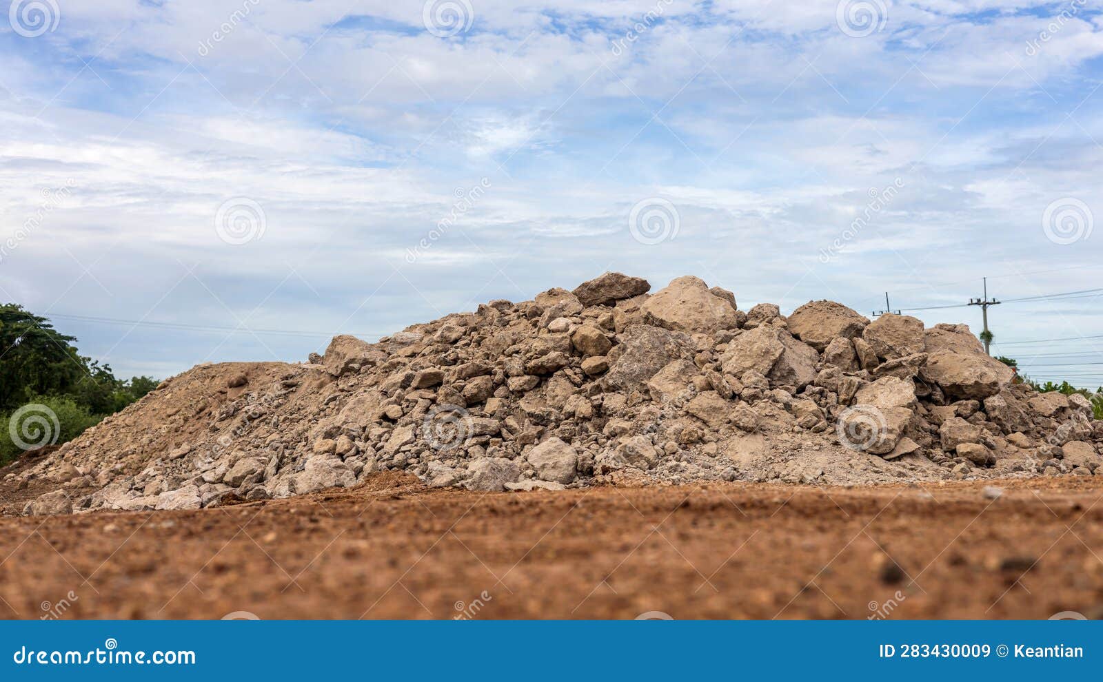 Low Angle View of the Demolished Concrete Road Rubble Piled on the ...