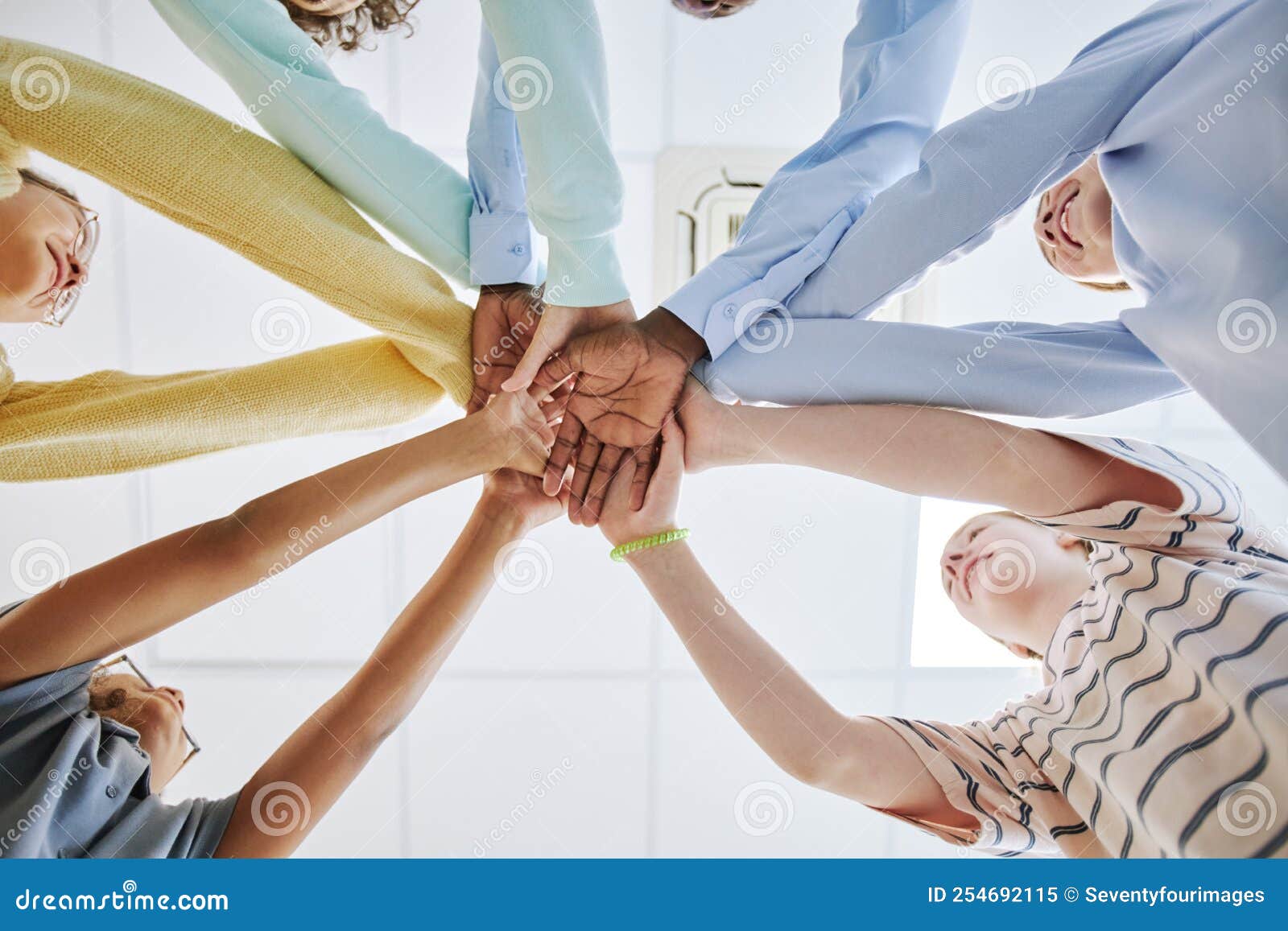 Children Stacking Hands in Circle Stock Image - Image of school, child ...