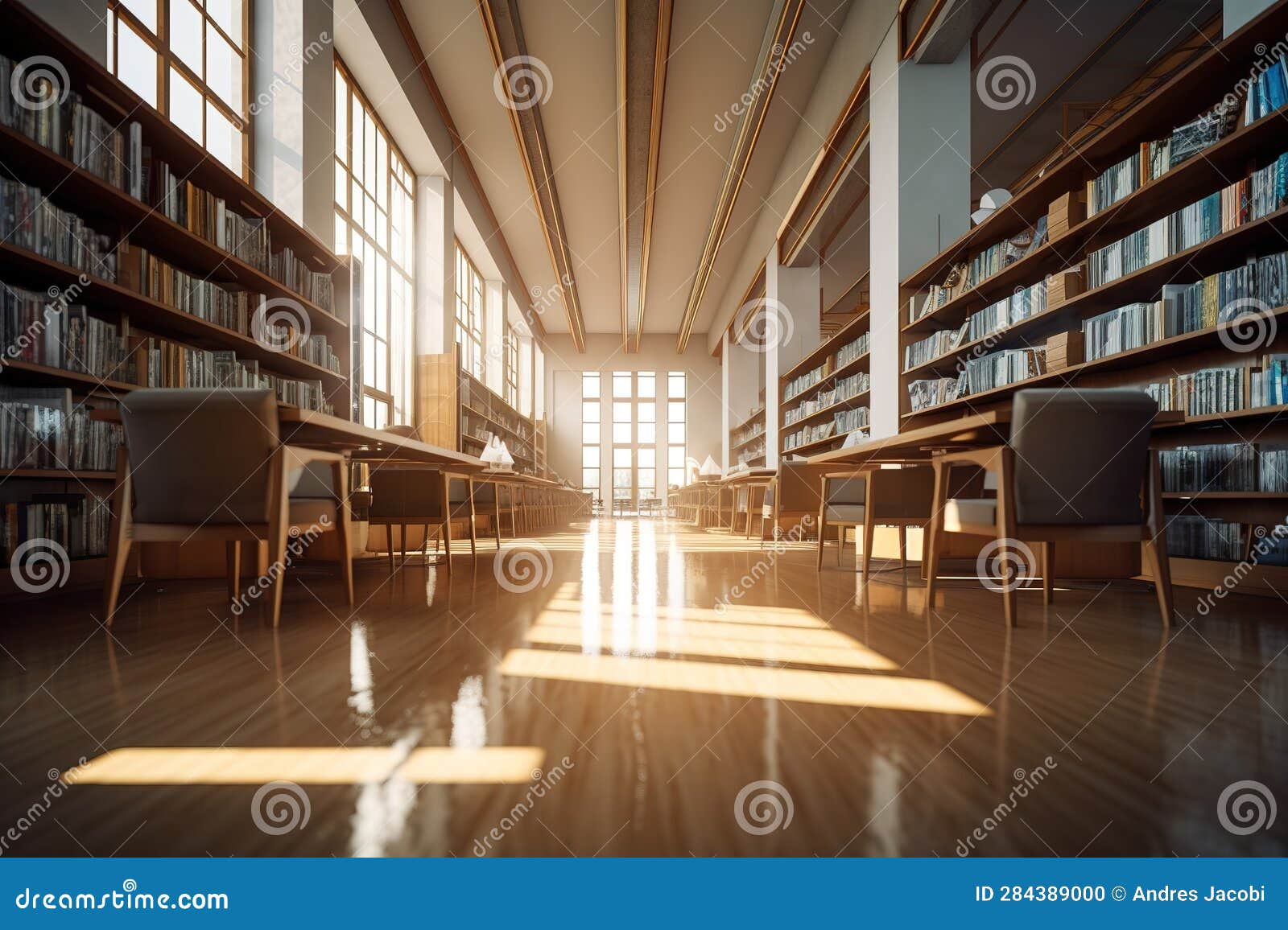 Low Angle View of Empty Library Hall Stock Illustration - Illustration ...