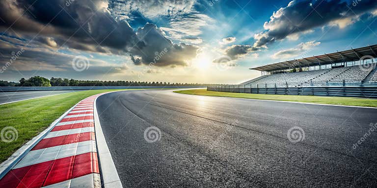 Low Angle View of an Empty Racetrack Featuring the Curb AI Generative ...