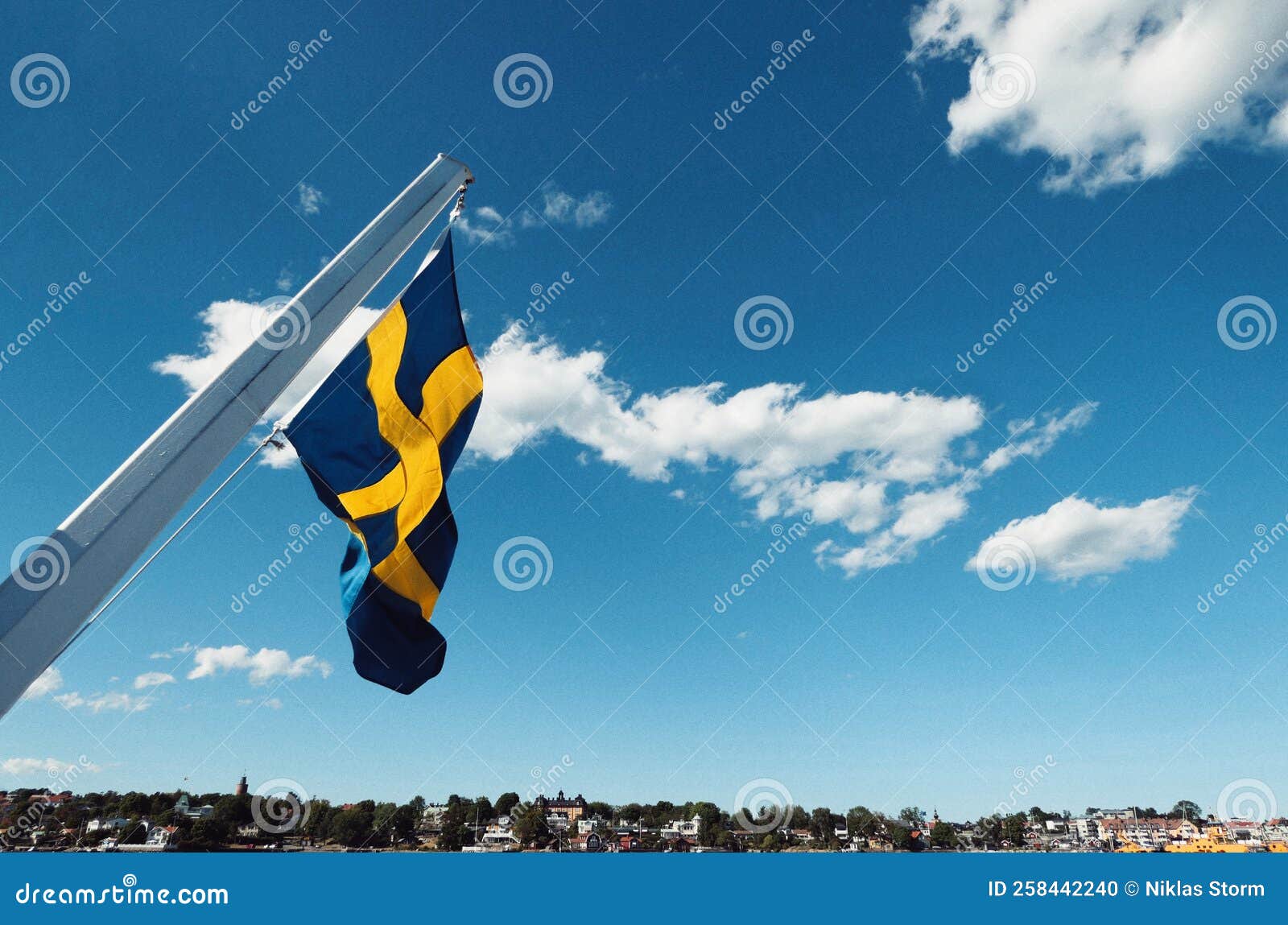 Low Angle View of Flag Pole with Swedish Flag Stock Photo - Image of ...