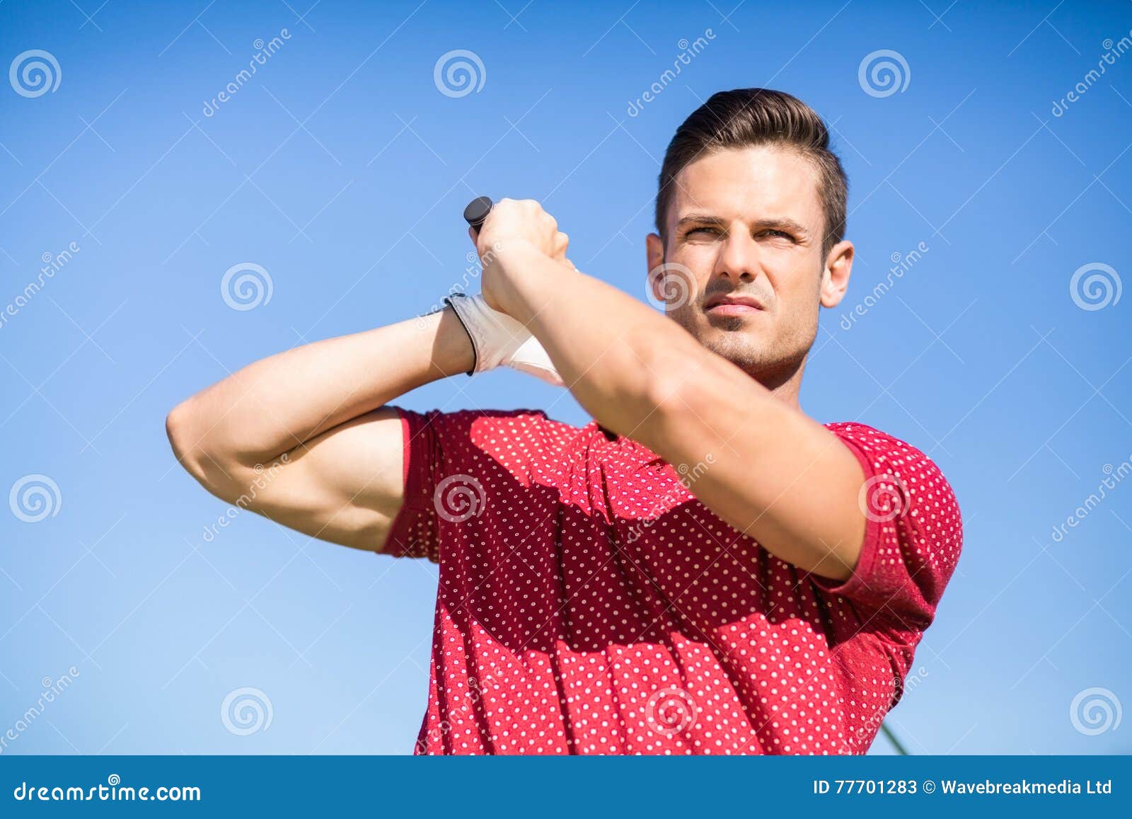 Low Angle View of Golfer Man Taking Shot Stock Image - Image of front ...
