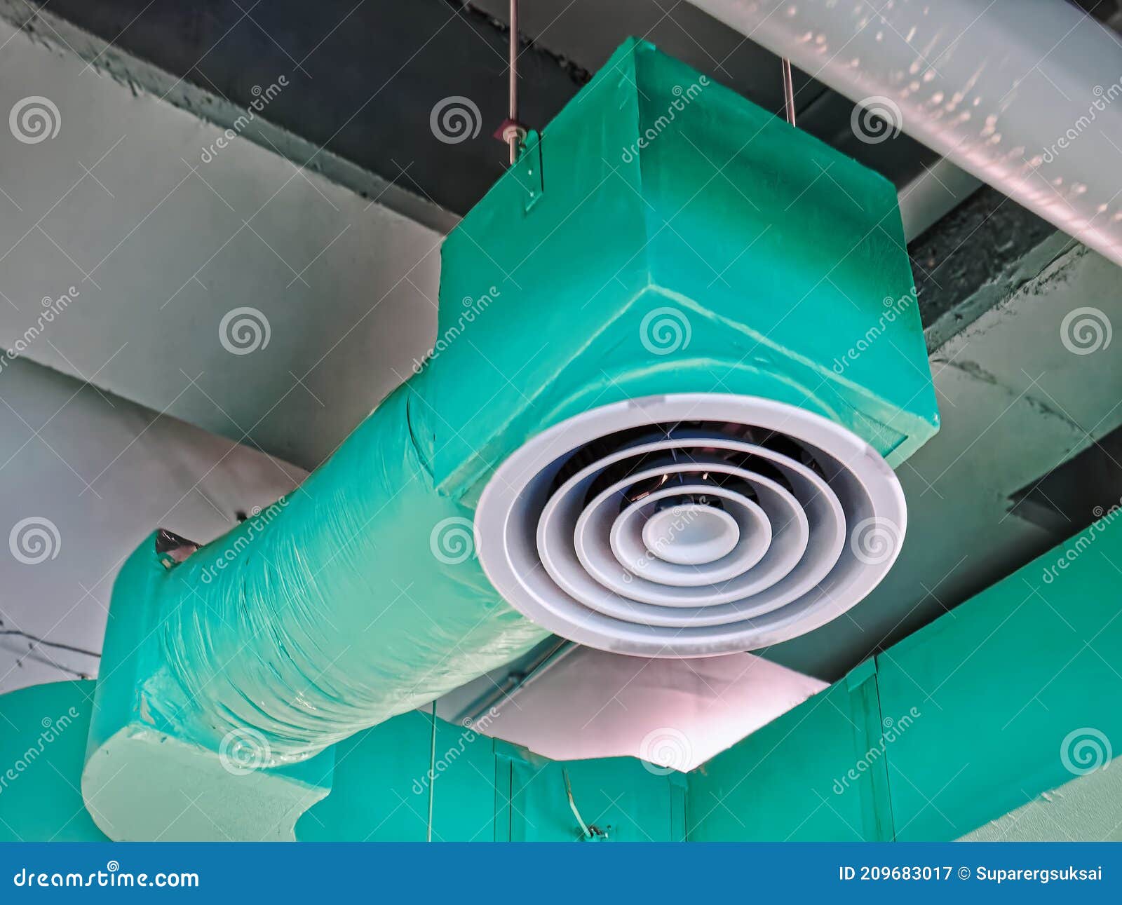 Low Angle View of Green Insulated Air Conditioning Duct with Round ...