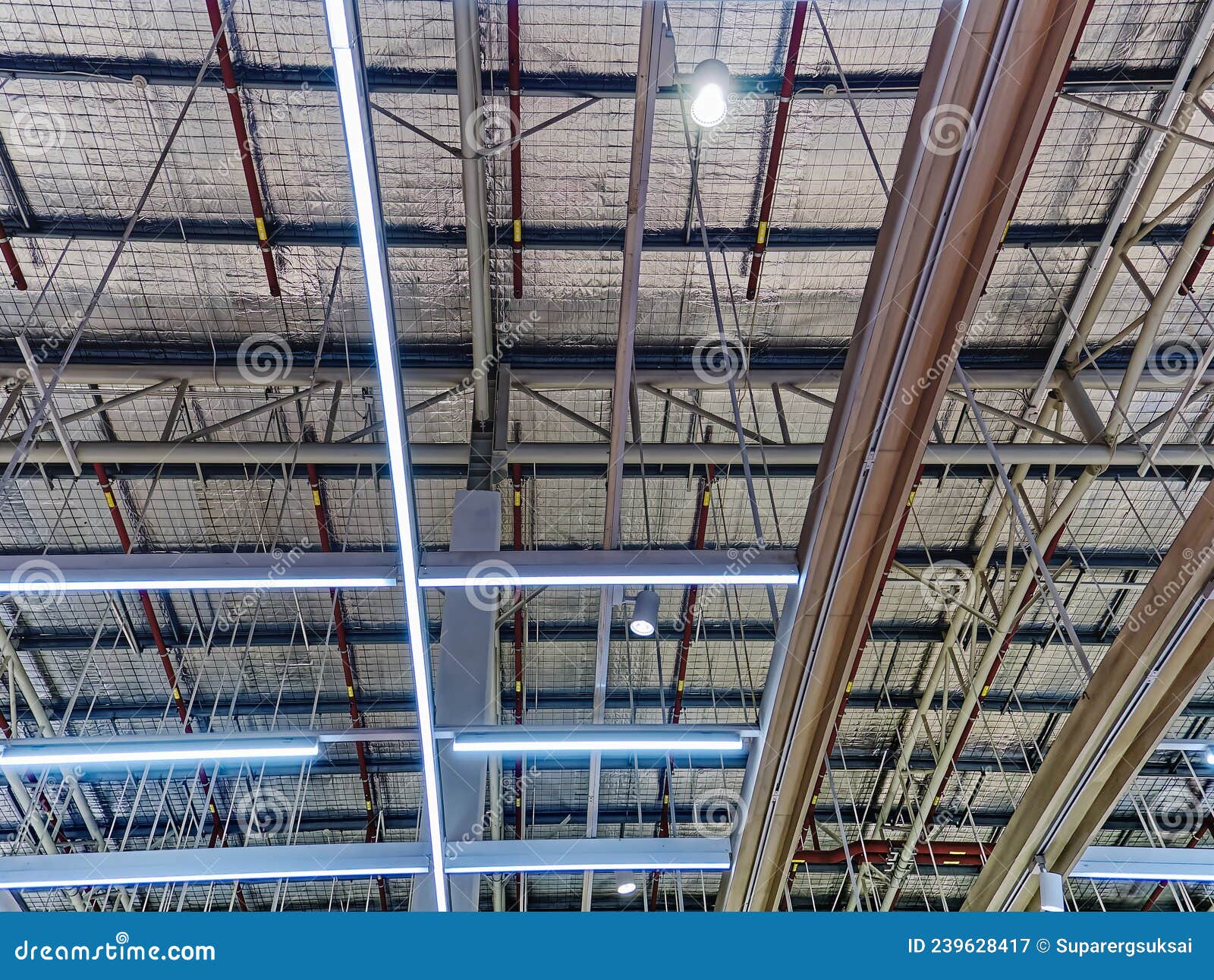 Low Angle View of Illuminated Warehouse Ceiling Stock Image - Image of ...