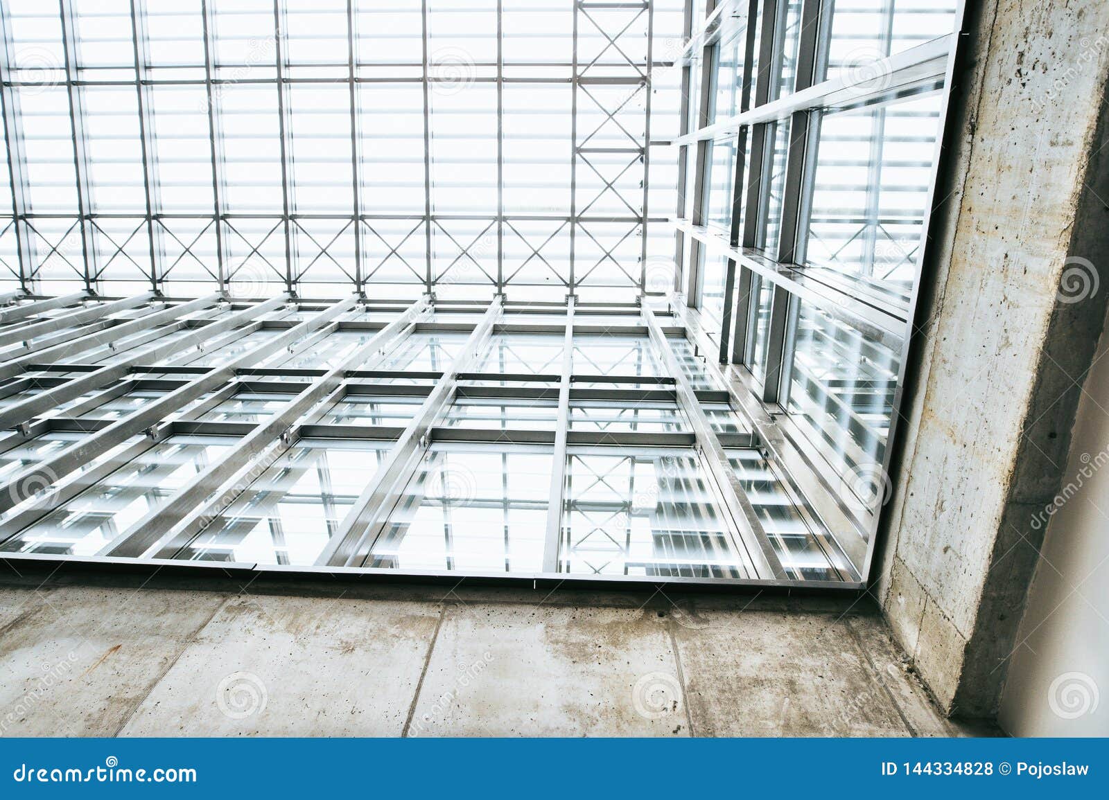 Low Angle View of Interior of a Modern Spacious Library or Office ...