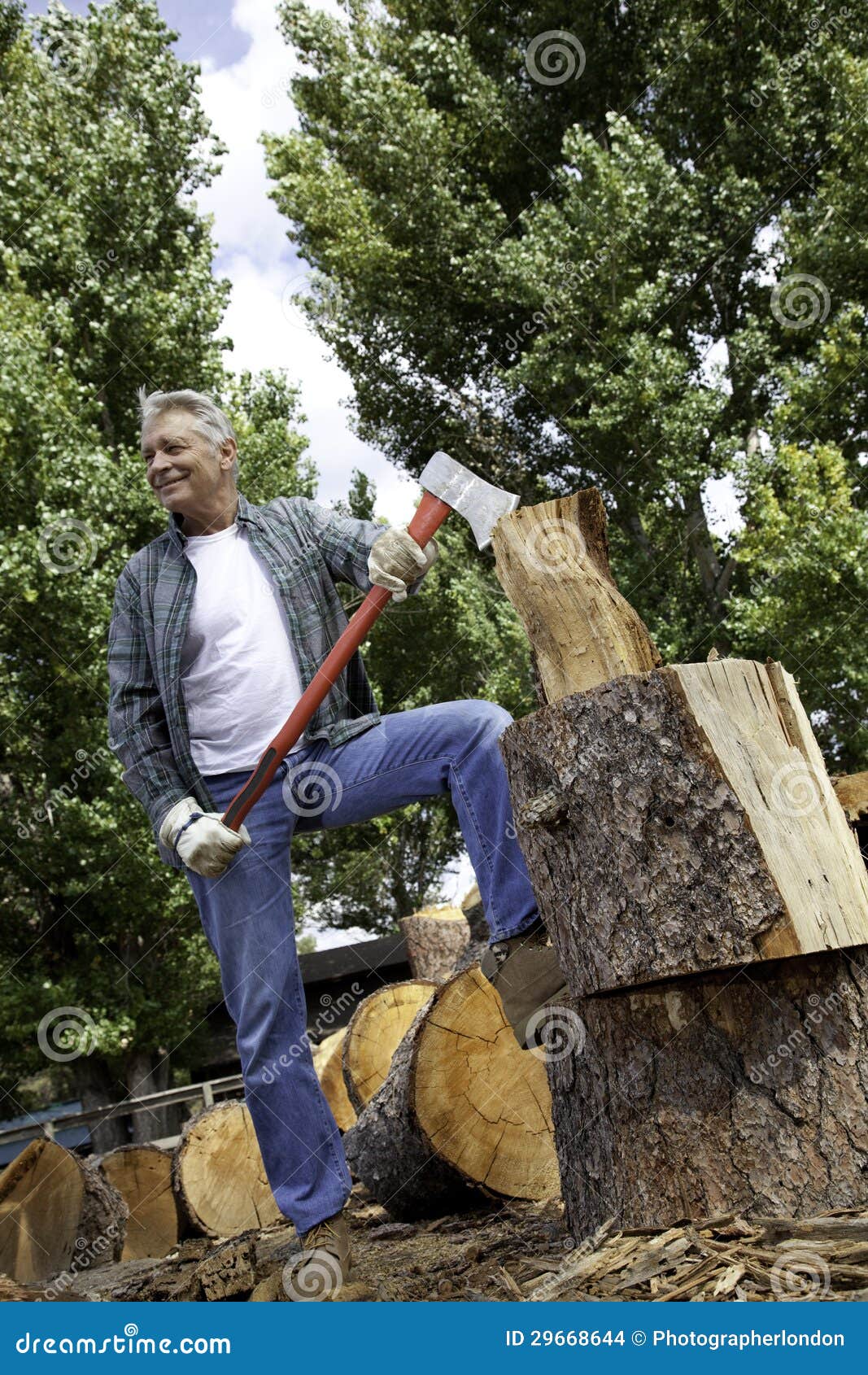 Low Angle View of Man Holding an Axe Stock Photo - Image of power ...