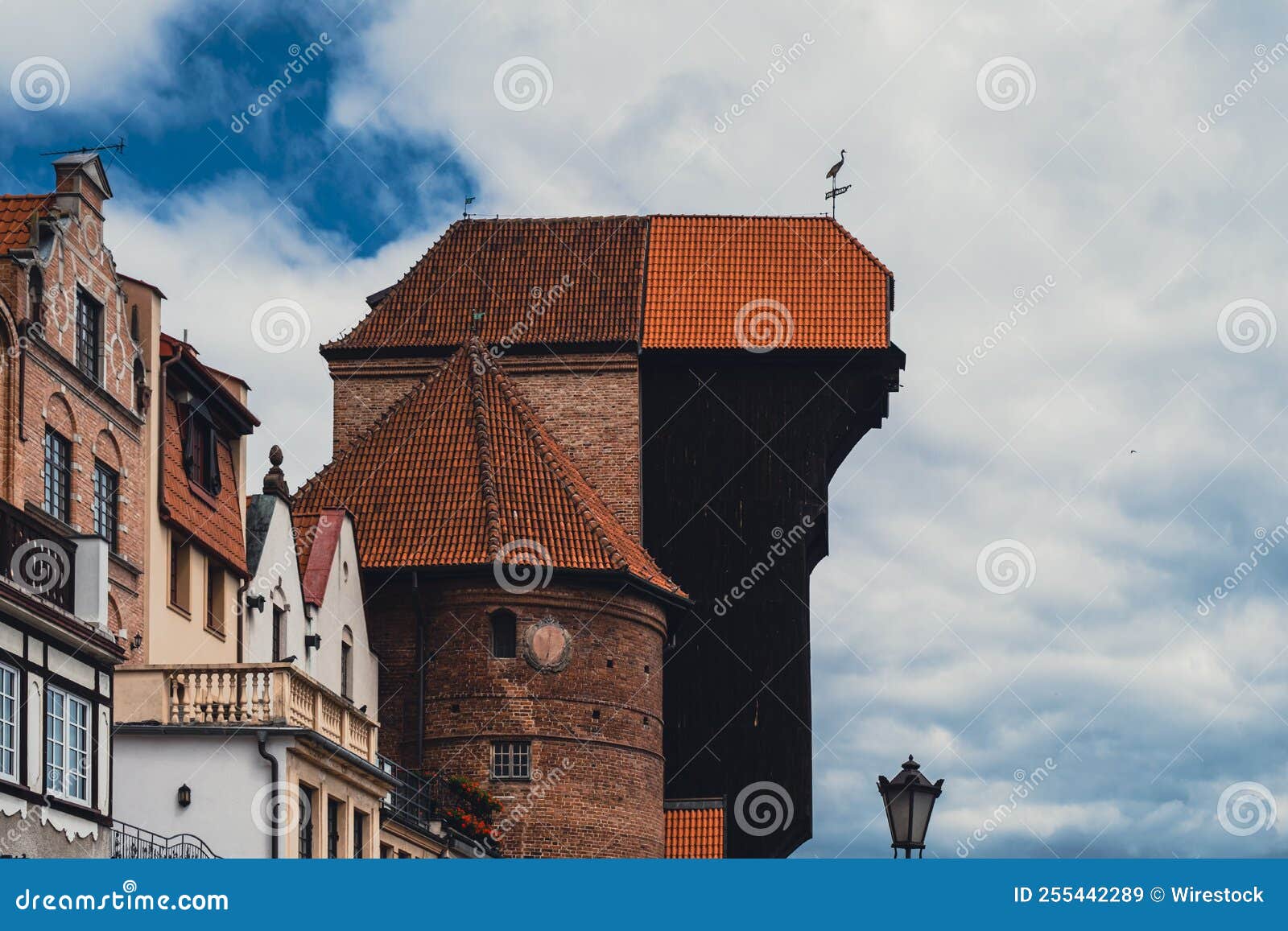 Low-angle View of the Medieval Gdansk Crane Under the Cloudy Sky Stock ...