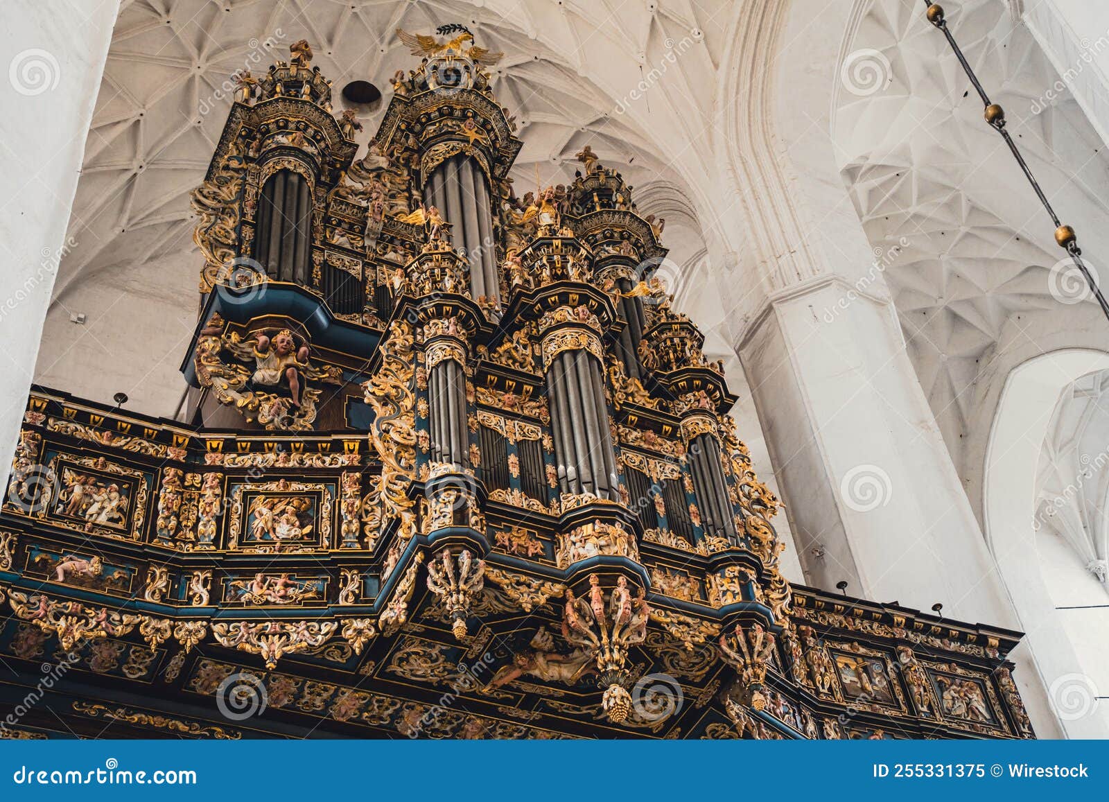 Low-angle View of Medieval Pipe Organs Under the Patterned White ...