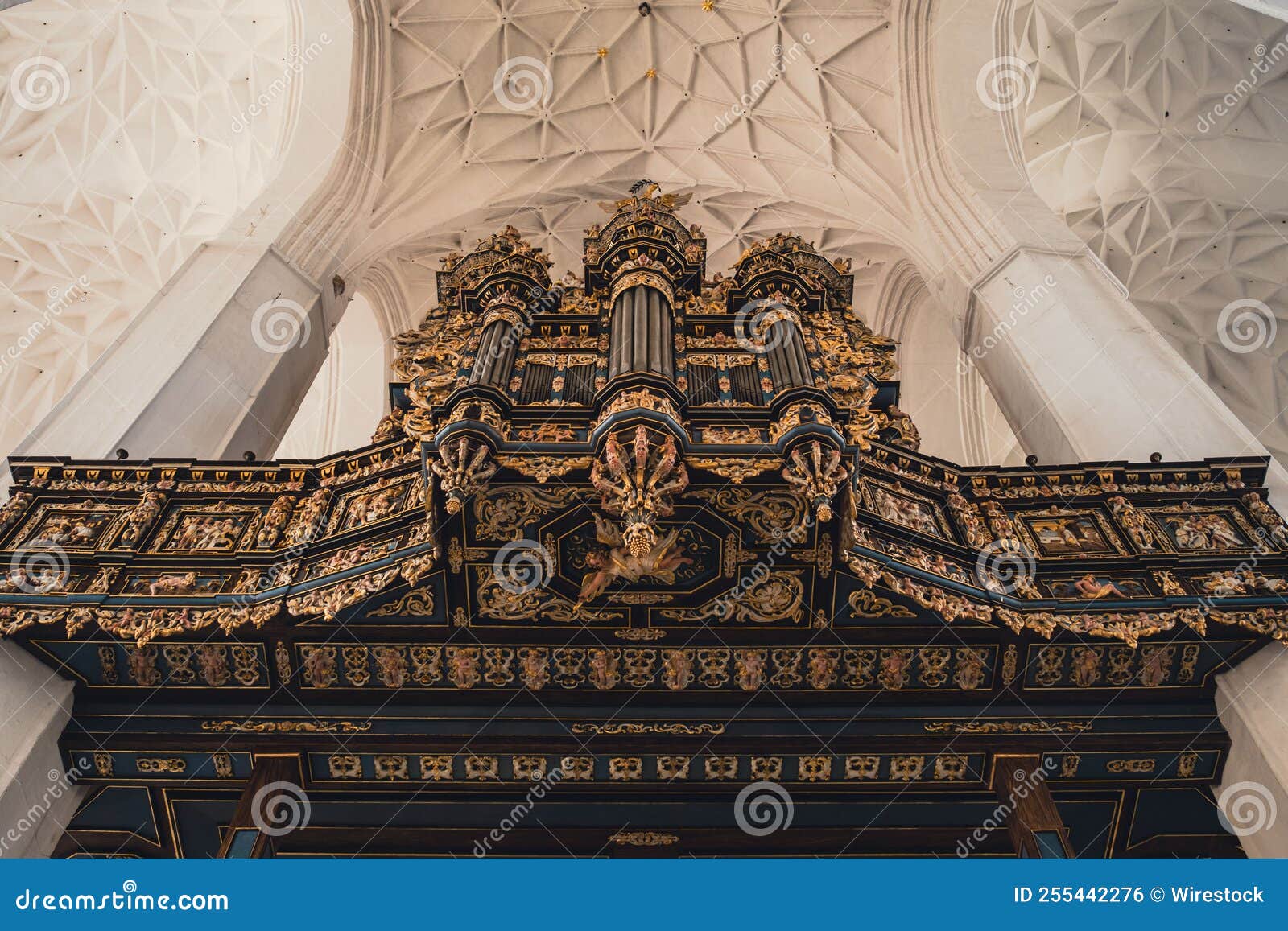 Low-angle View of Medieval Pipe Organs Under the Patterned White ...