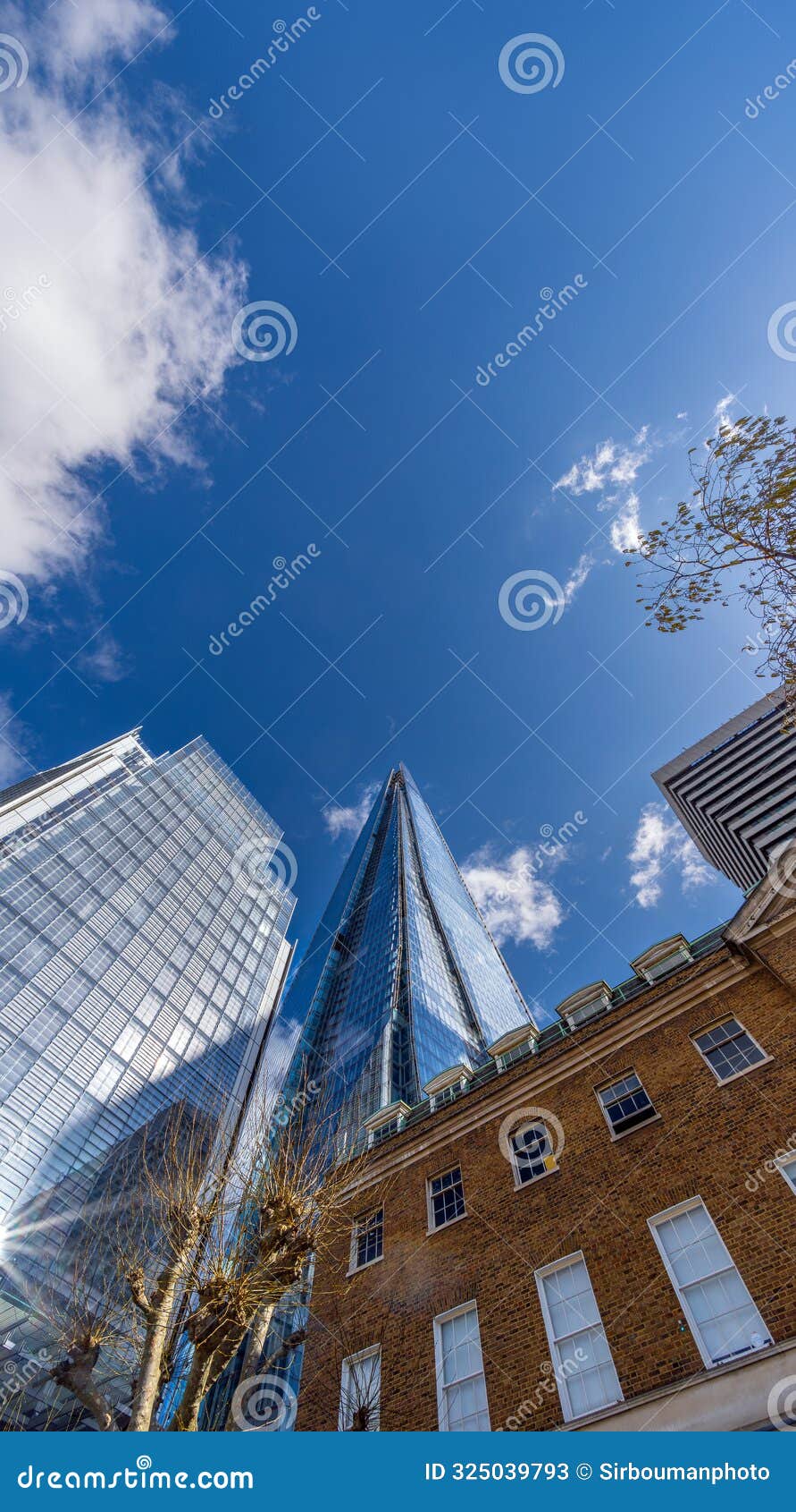 Low Angle View of Modern Pyramid Shaped Glass Skyscraper the Shard with ...