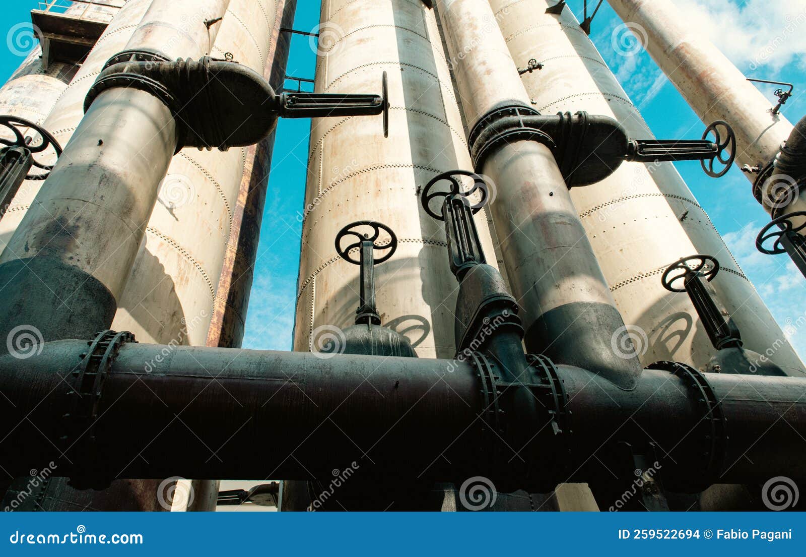 Low Angle View of Old Rusty Industrial Chimney Building Architecture ...