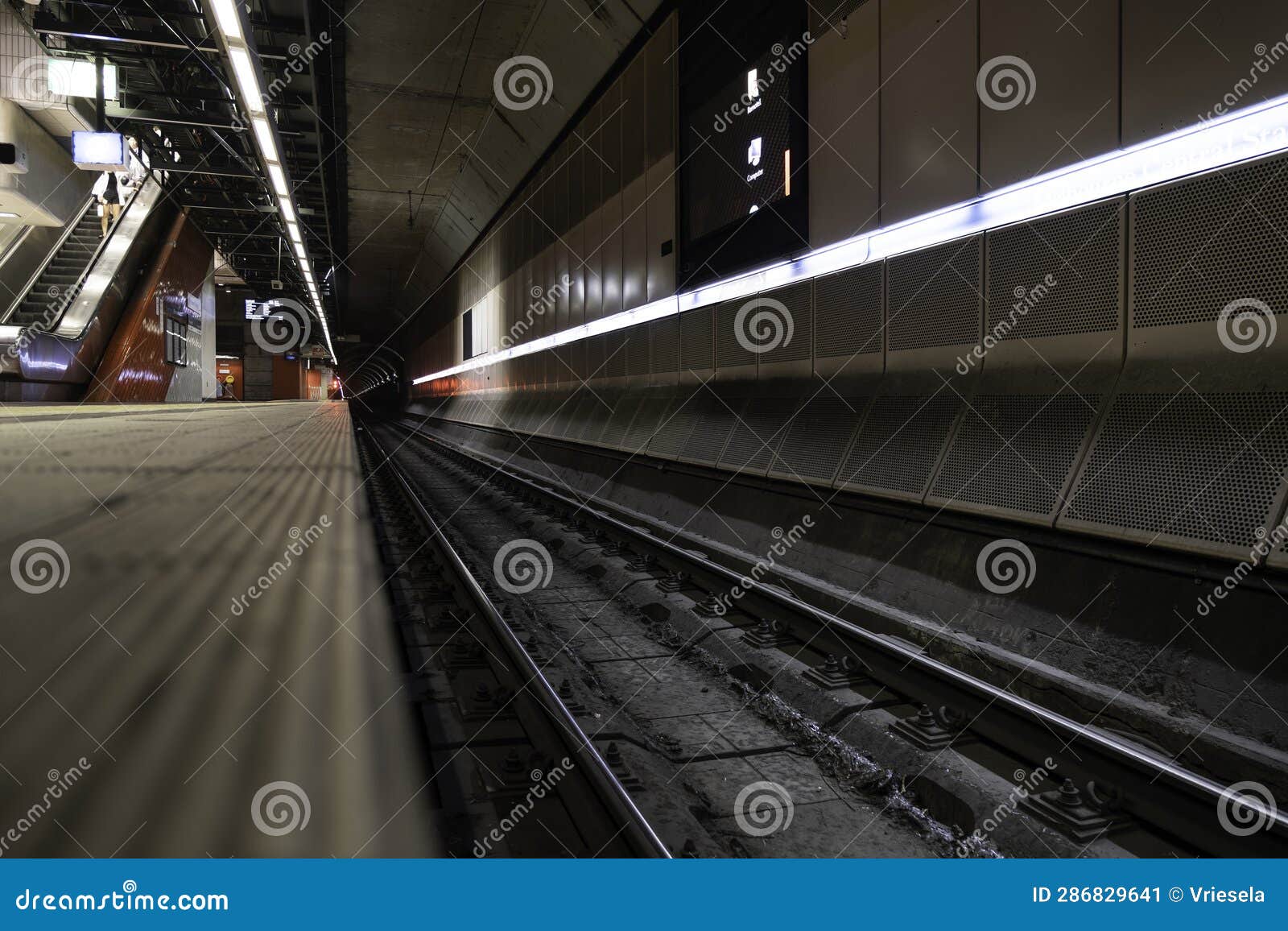 Platform, Rails and Tracks at a Station of the Metro Train Network in ...