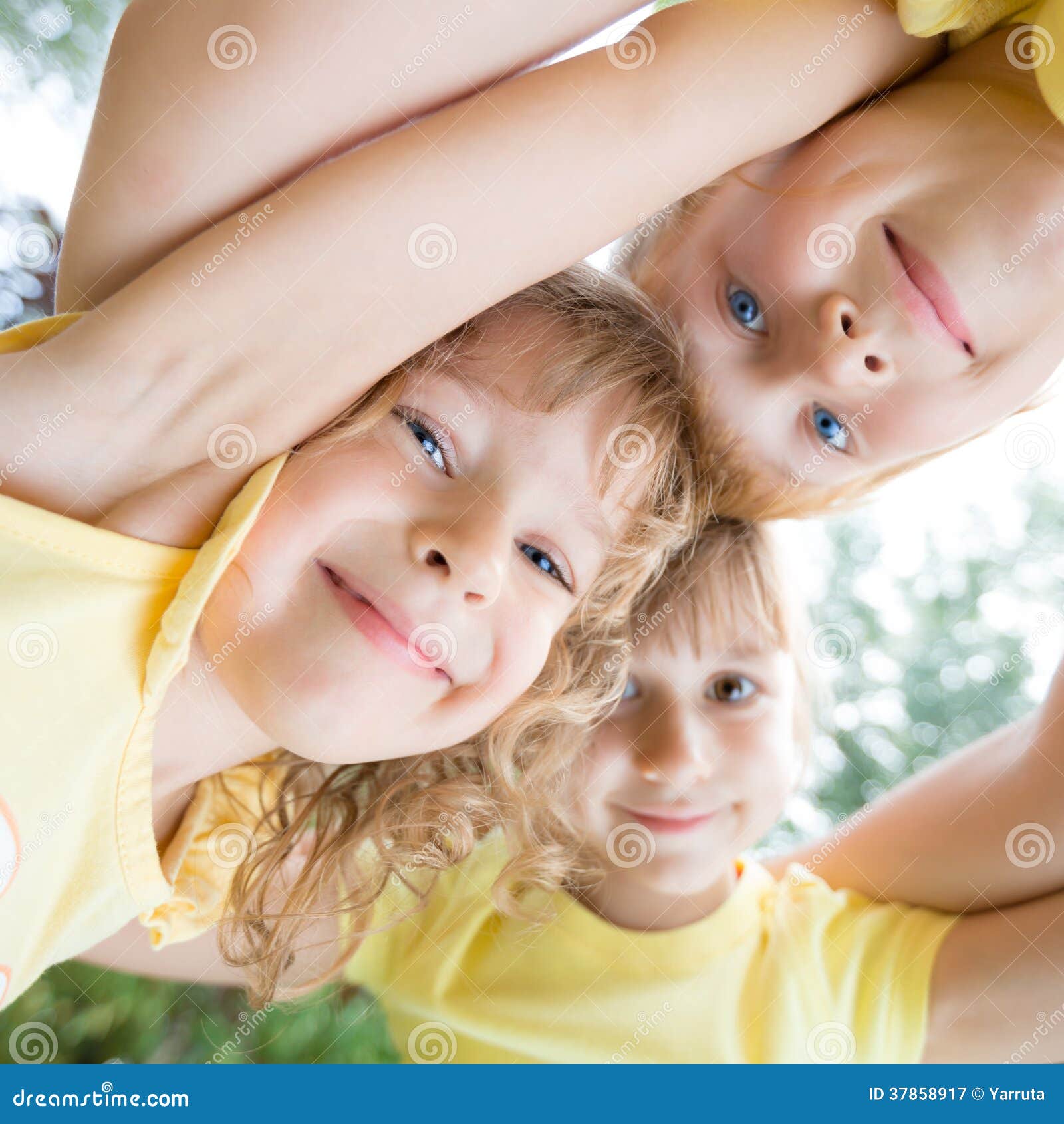 Low Angle View Portrait of Happy Children Stock Image - Image of ...