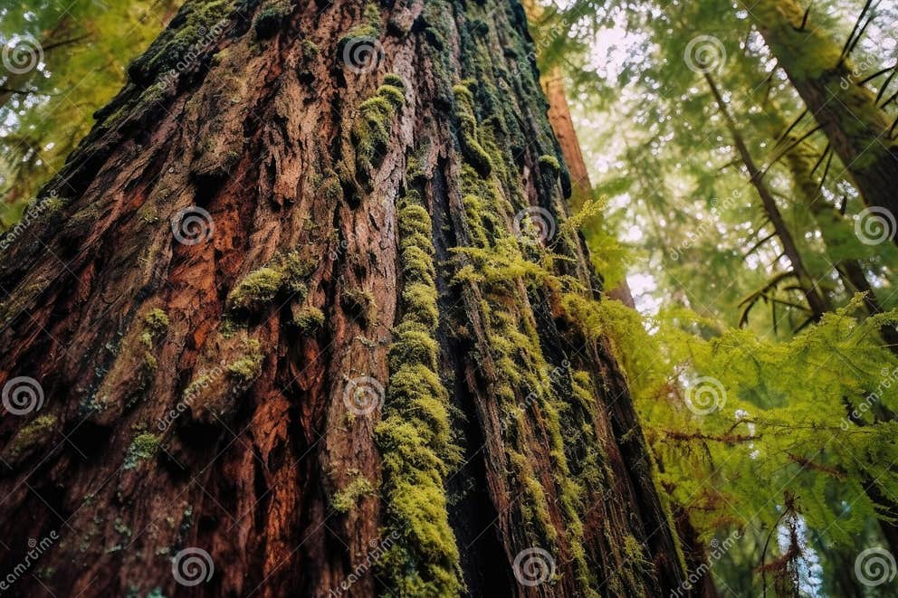 Low-angle View of Redwood Tree Bark Texture Stock Illustration ...