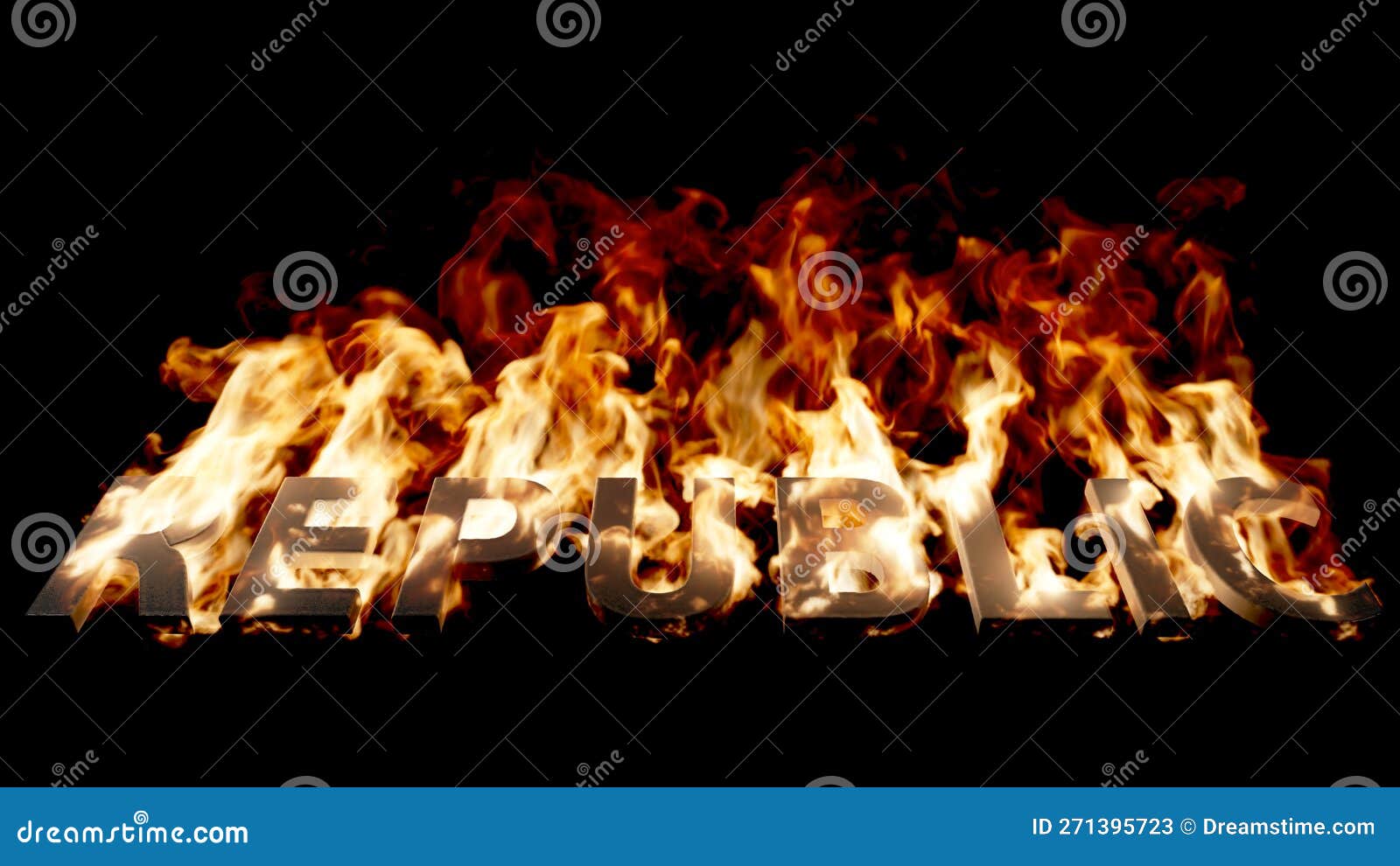 Low-angle View of Republic Word on Fire with High Flames on Black Stock ...
