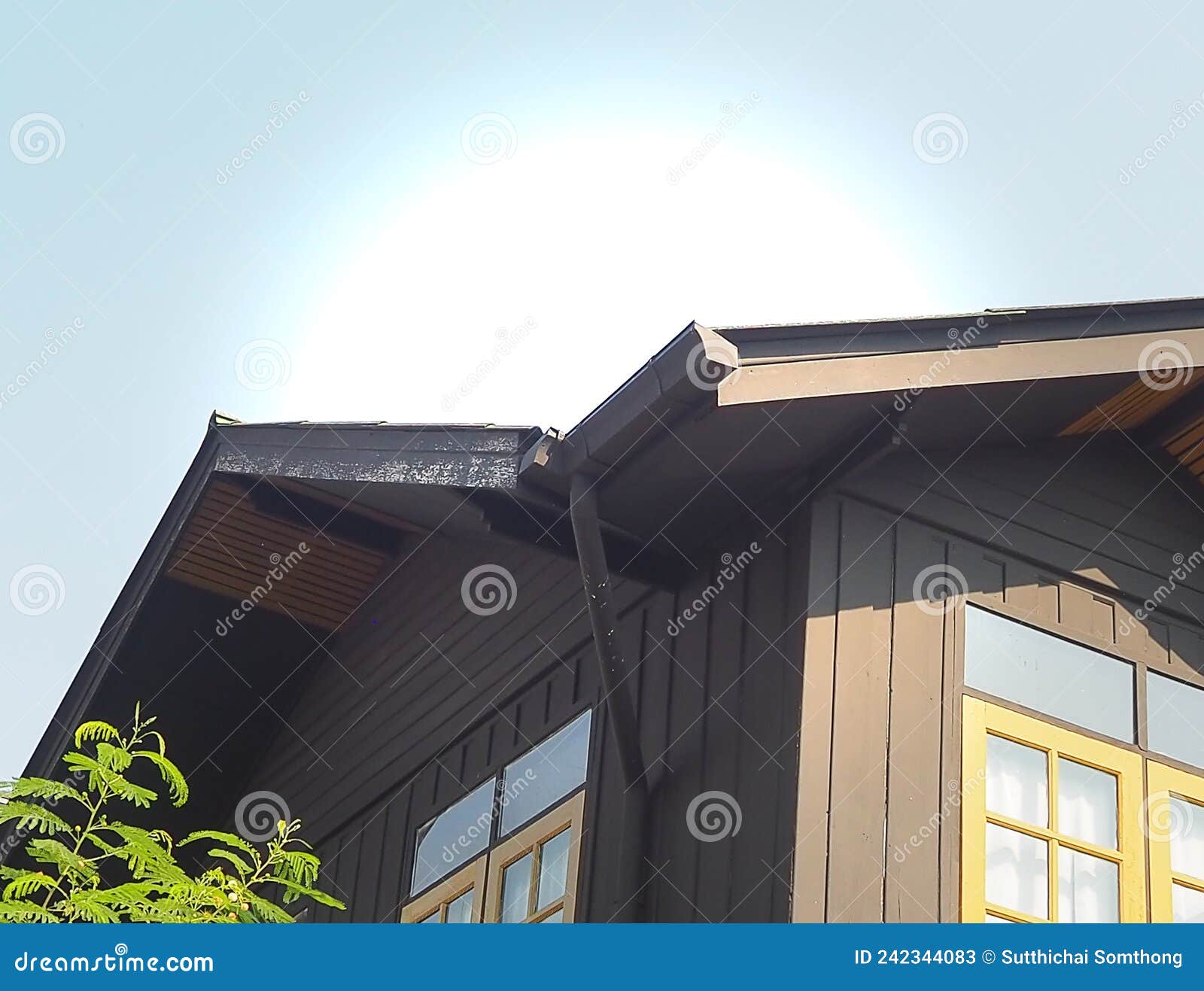 Brown New Gutter Metal System Pipe. Vertical Construction For Draining ...