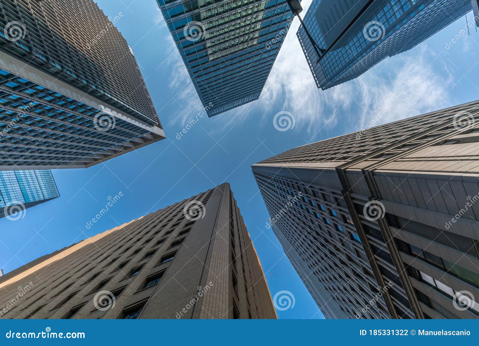 Low Angle View of Skyscraper Buildings Scenery with Blue Sky and Some ...