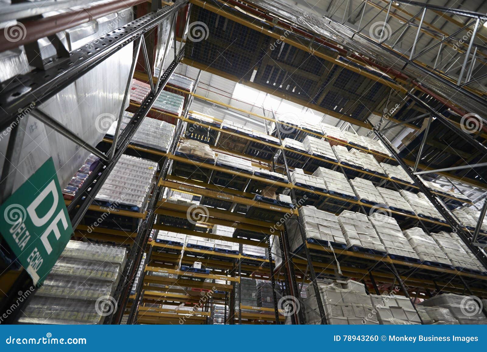 Low Angle View of Tall Shelving Racks at a Warehouse Stock Photo ...