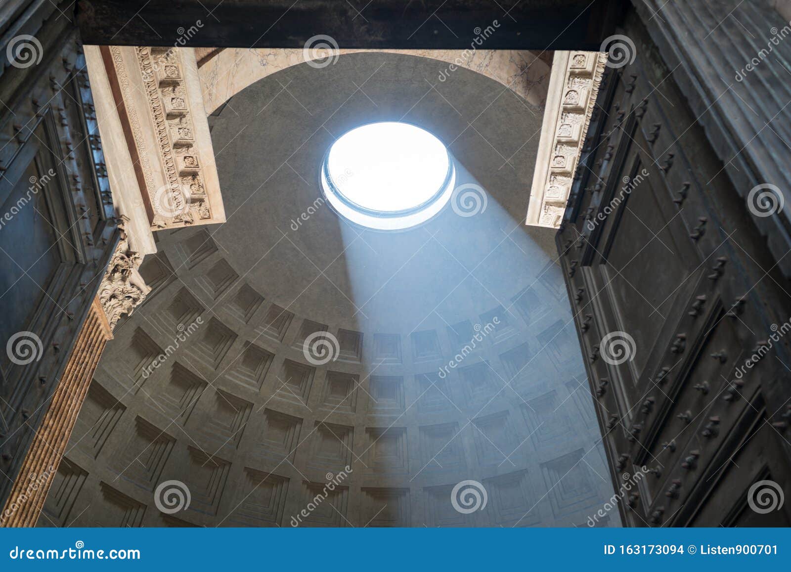 Low Angle View of the Top of Rome Pantheon with Light Stock Photo ...