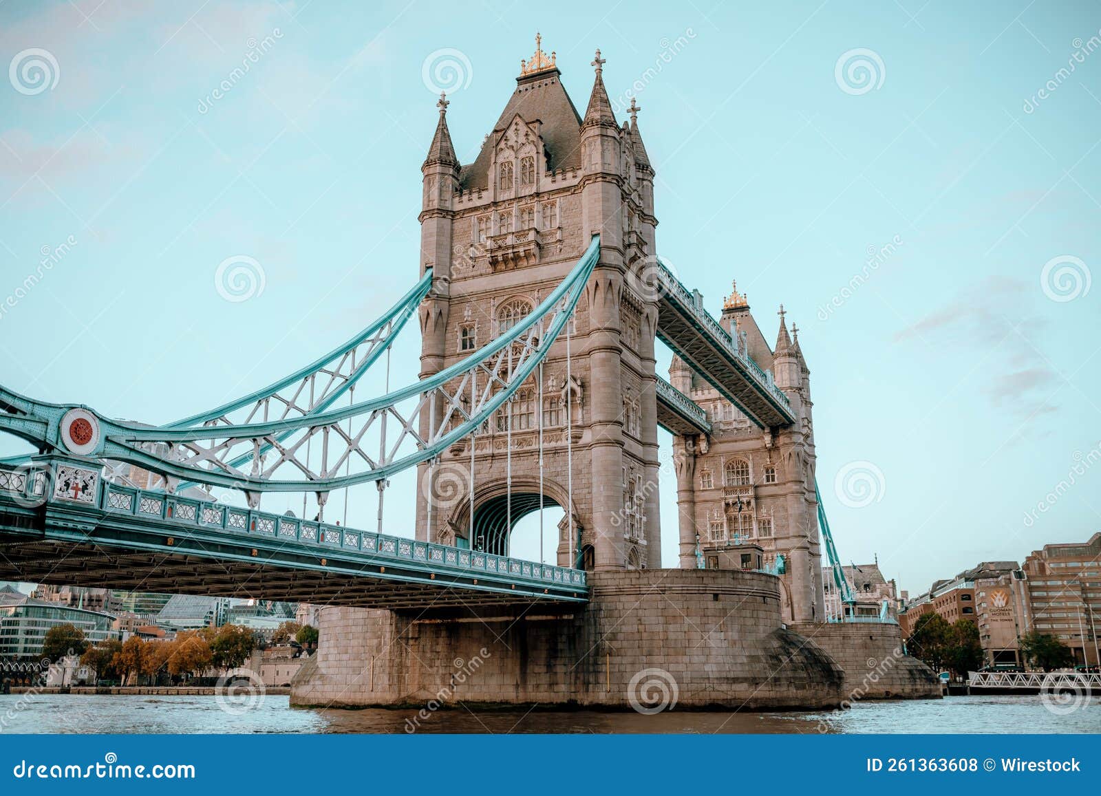 Low Angle View of Tower Bridge with Clear Blue Sky on Background Stock ...
