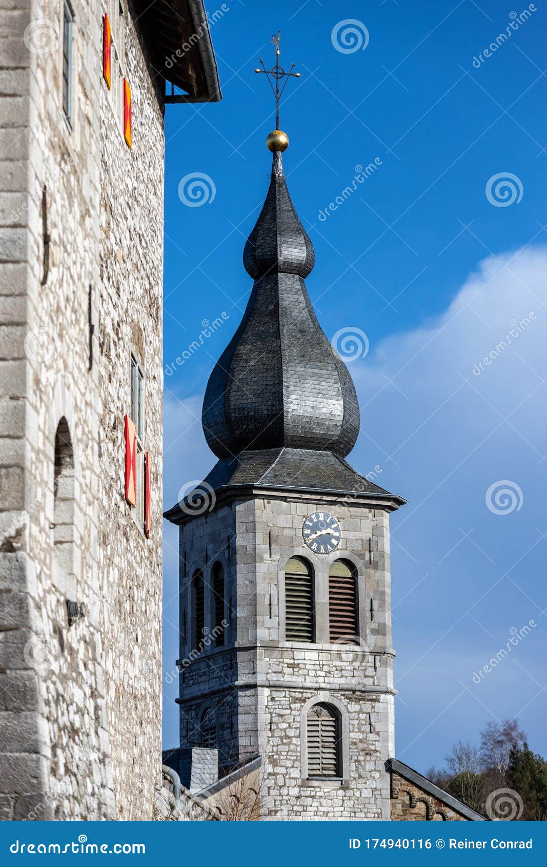 Low Angle View at the Tower of Church Saint Lucia in Stolberg, Eifel ...