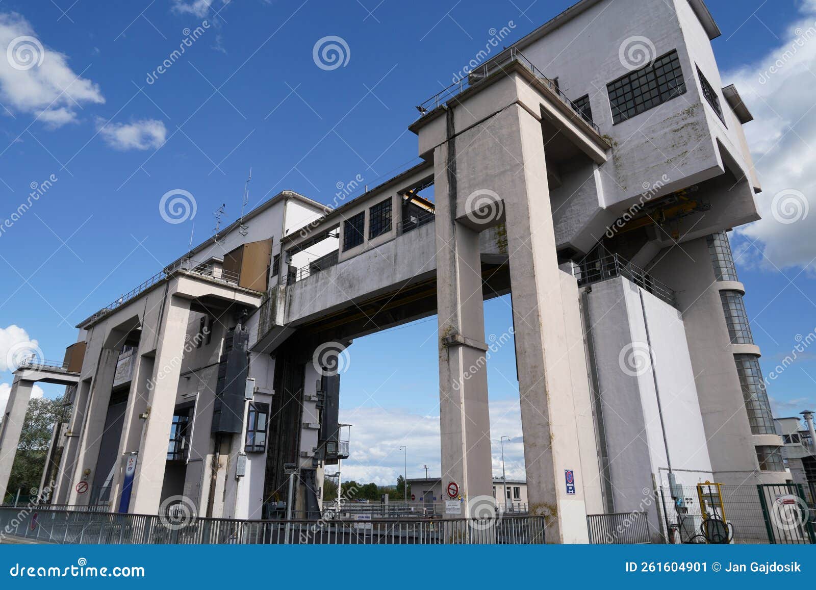 Low Angle View on Upper Part Construction of River Locks with Open Gate ...