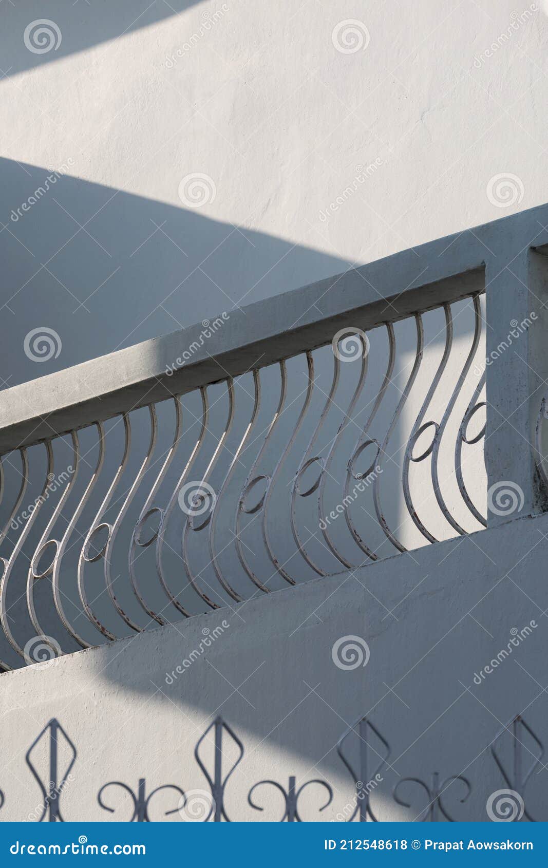 Vintage White Balustrade on Terrace with Sunlight and Shadow on Surface ...