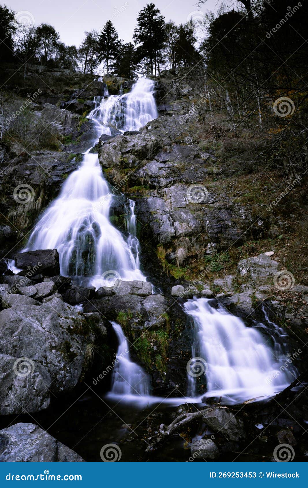 Low-angle View of a Water Fall on a Rocky Mount. Stock Image - Image of ...