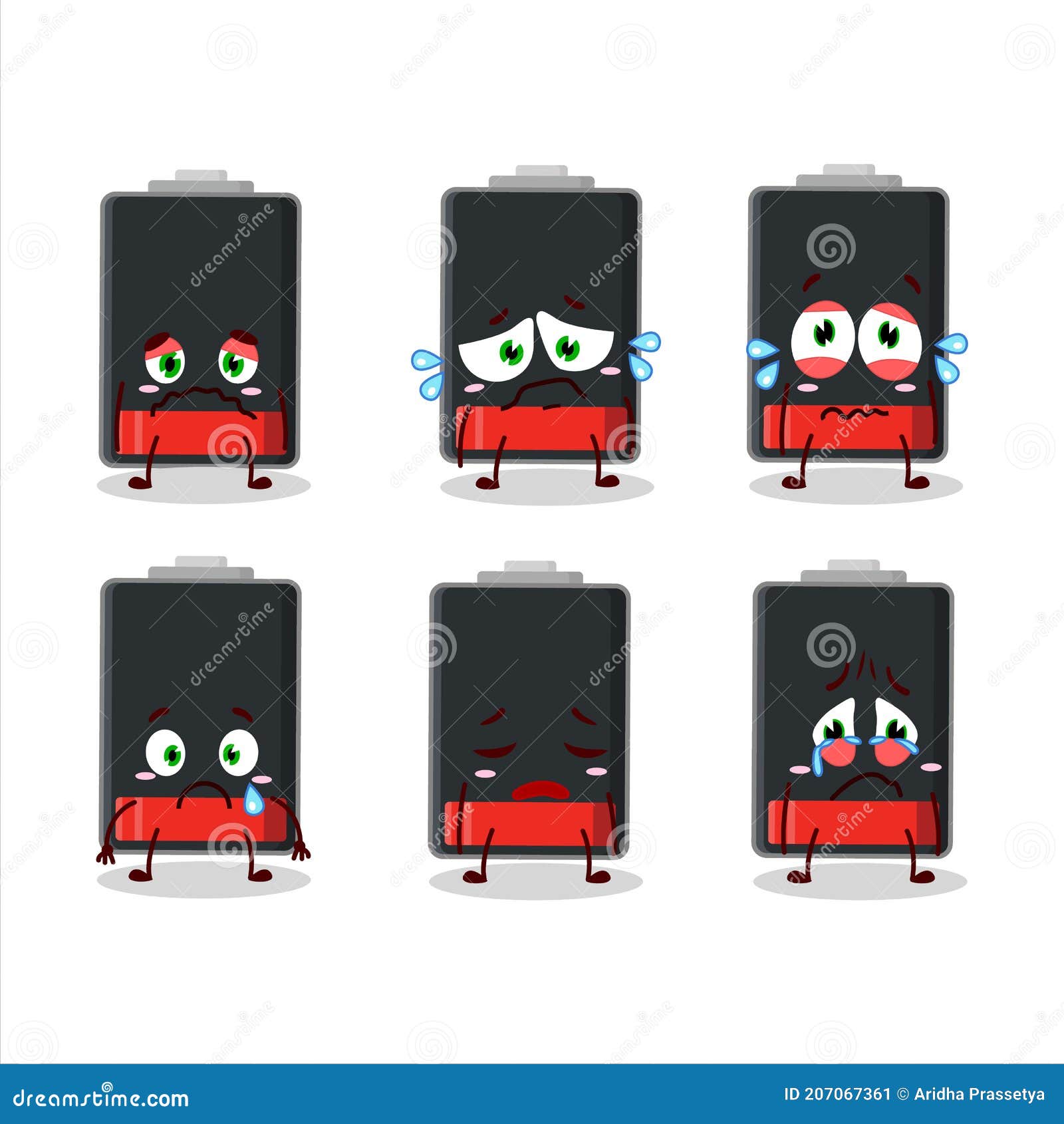 Low Battery Cartoon Character with Sad Expression Stock Vector ...