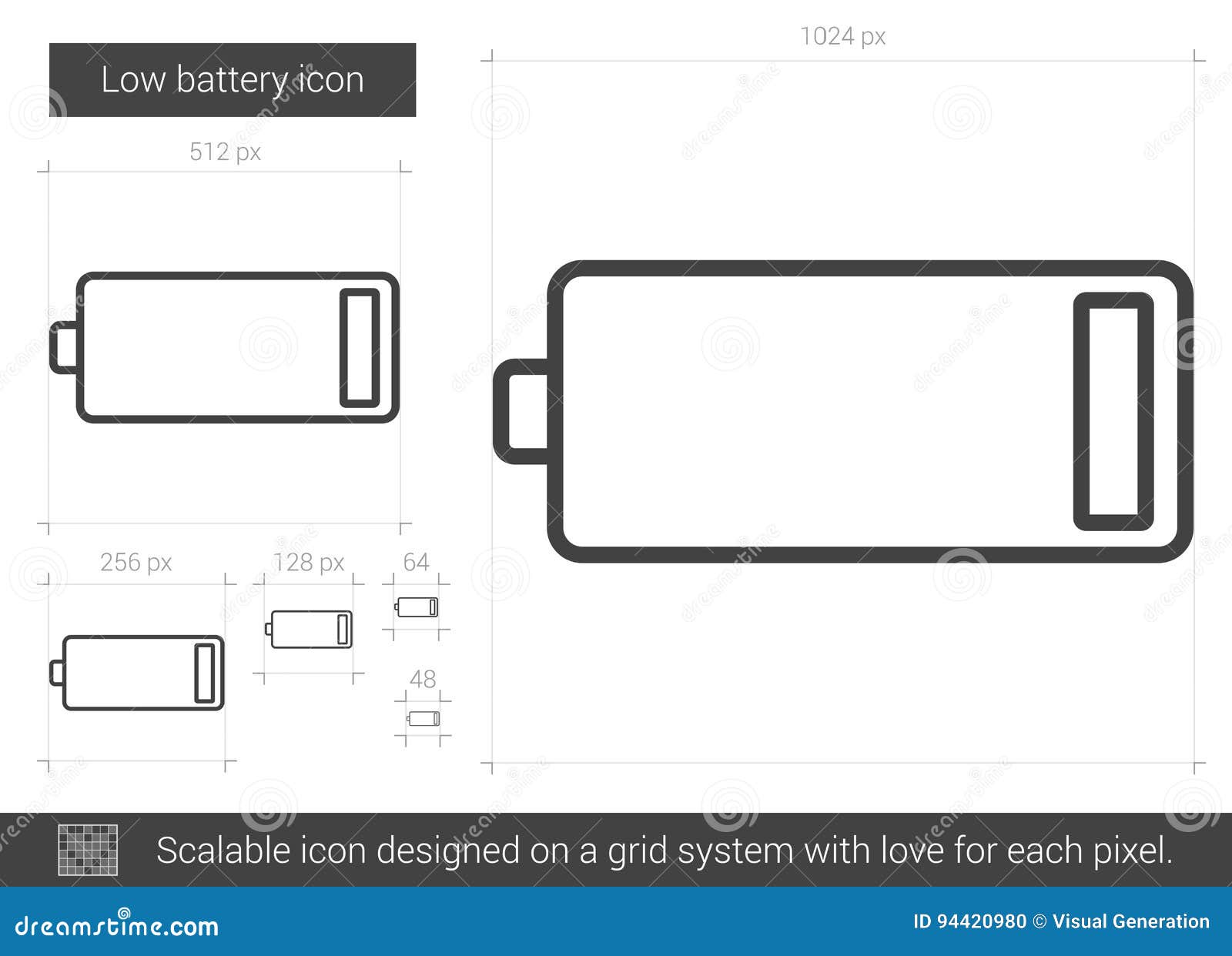 Low battery line icon. stock vector. Illustration of level - 94420980