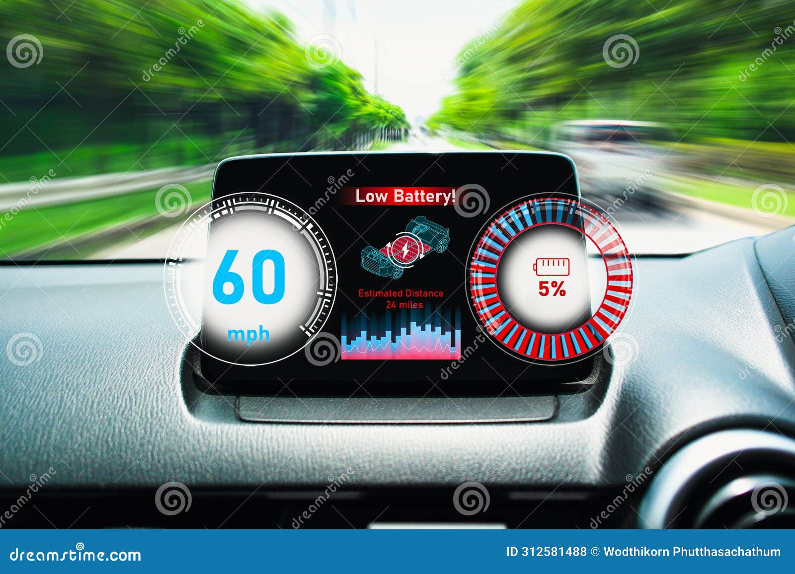 Low Battery Warning Light on the Interface Screen of an Electric Car ...