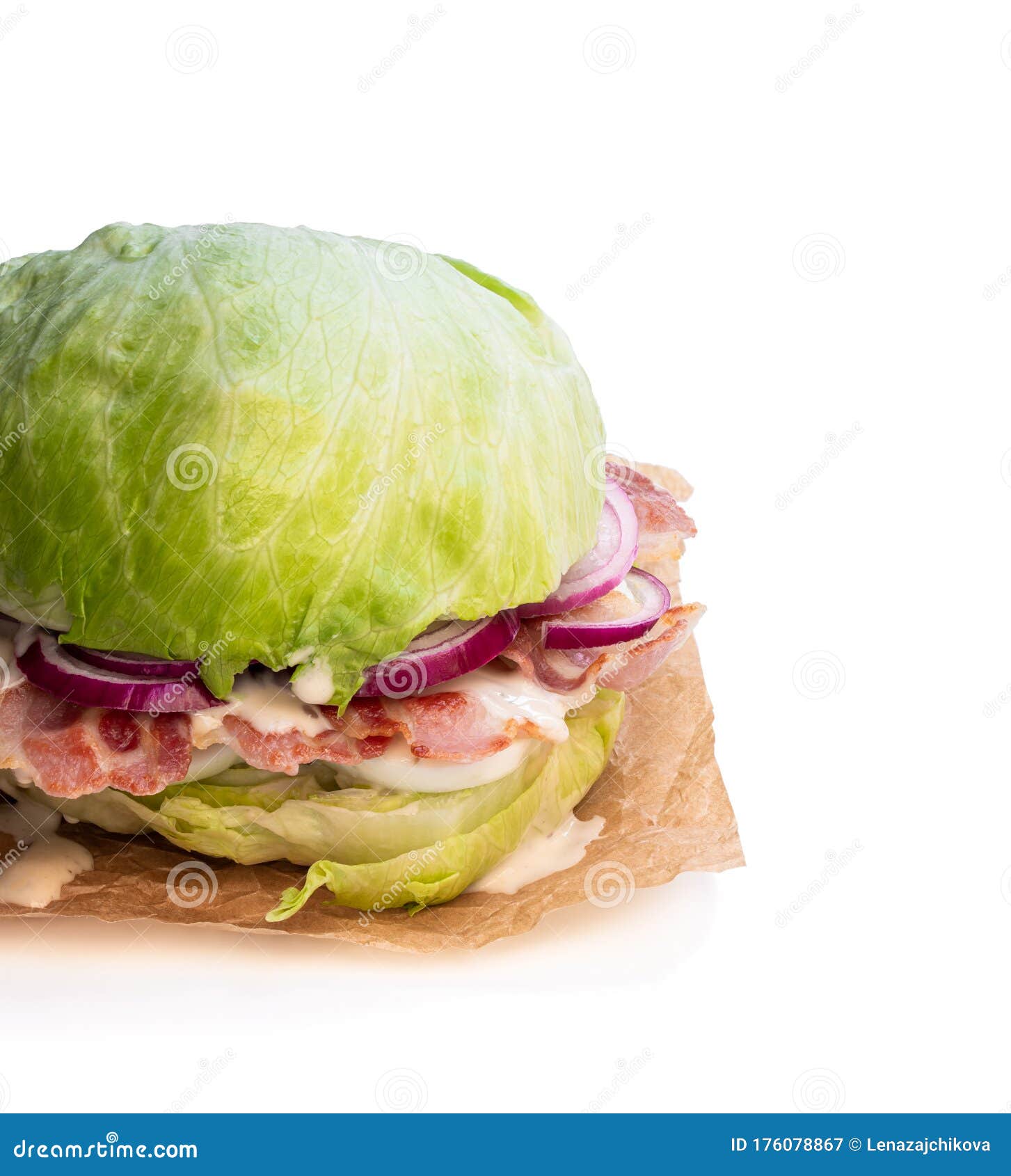 Low Calorie Burger Isolated on White. Organic Fresh Hamburger Concept ...