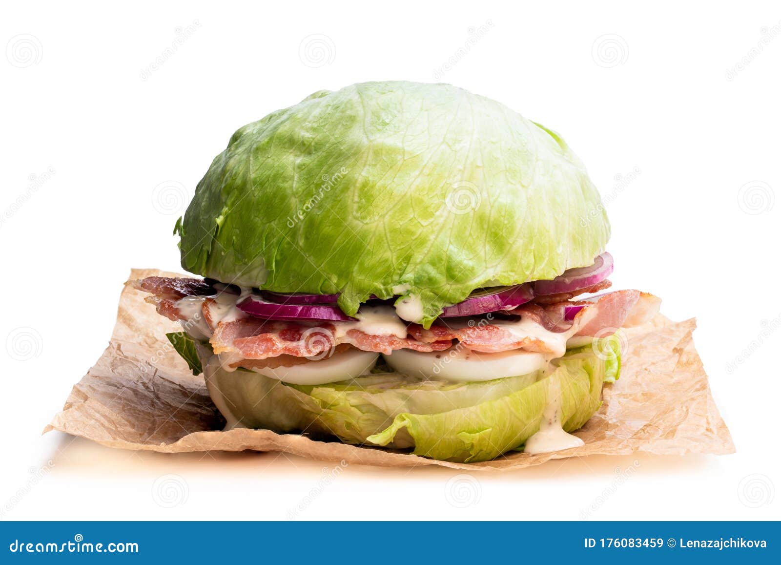 Low Calorie Burger Isolated on White. Organic Fresh Hamburger Concept ...