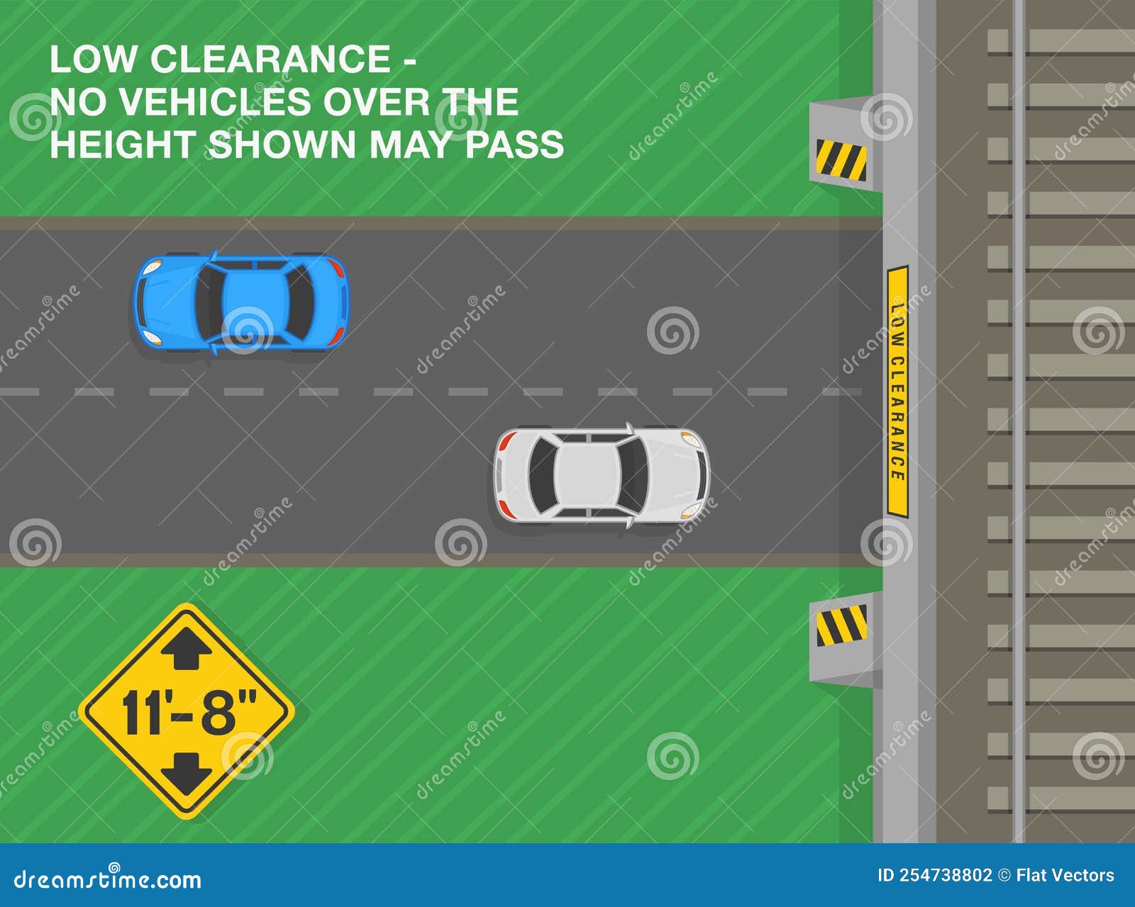 Vehicles May Pass Either Side To Reach Same Destination Vector Illustration