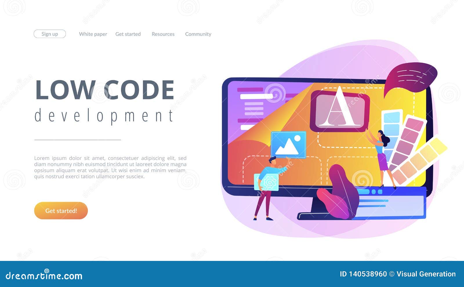 Low Code Development Concept Landing Page. Stock Vector - Illustration of application, program ...
