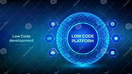 Low Code Platform. Low Code Development Technology Concept. LCDP Easy Coding. Hexagonal Grid ...