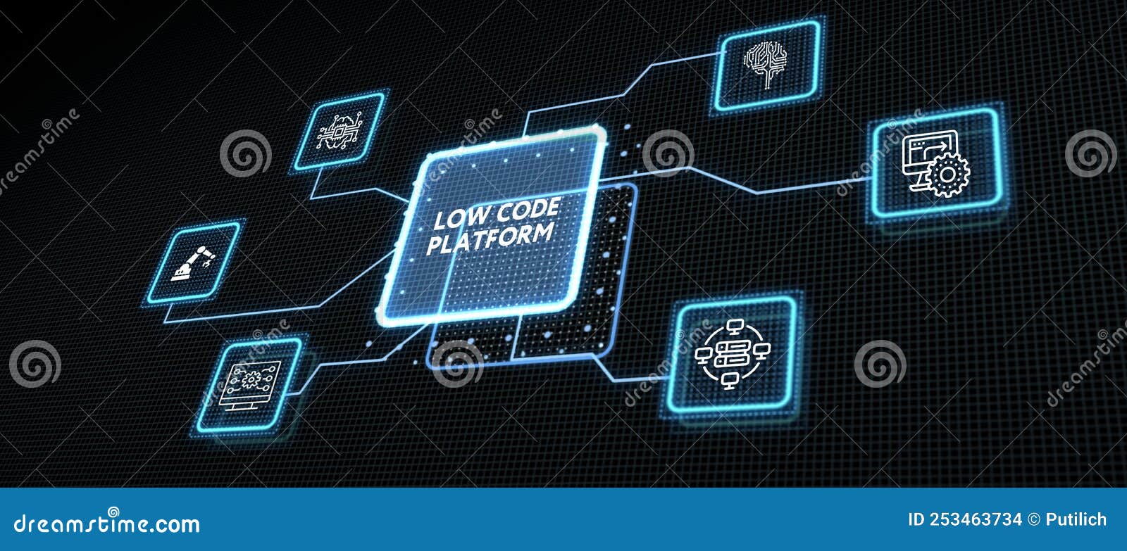 Low Code Software Development Platform Technology Concept. 3d ...