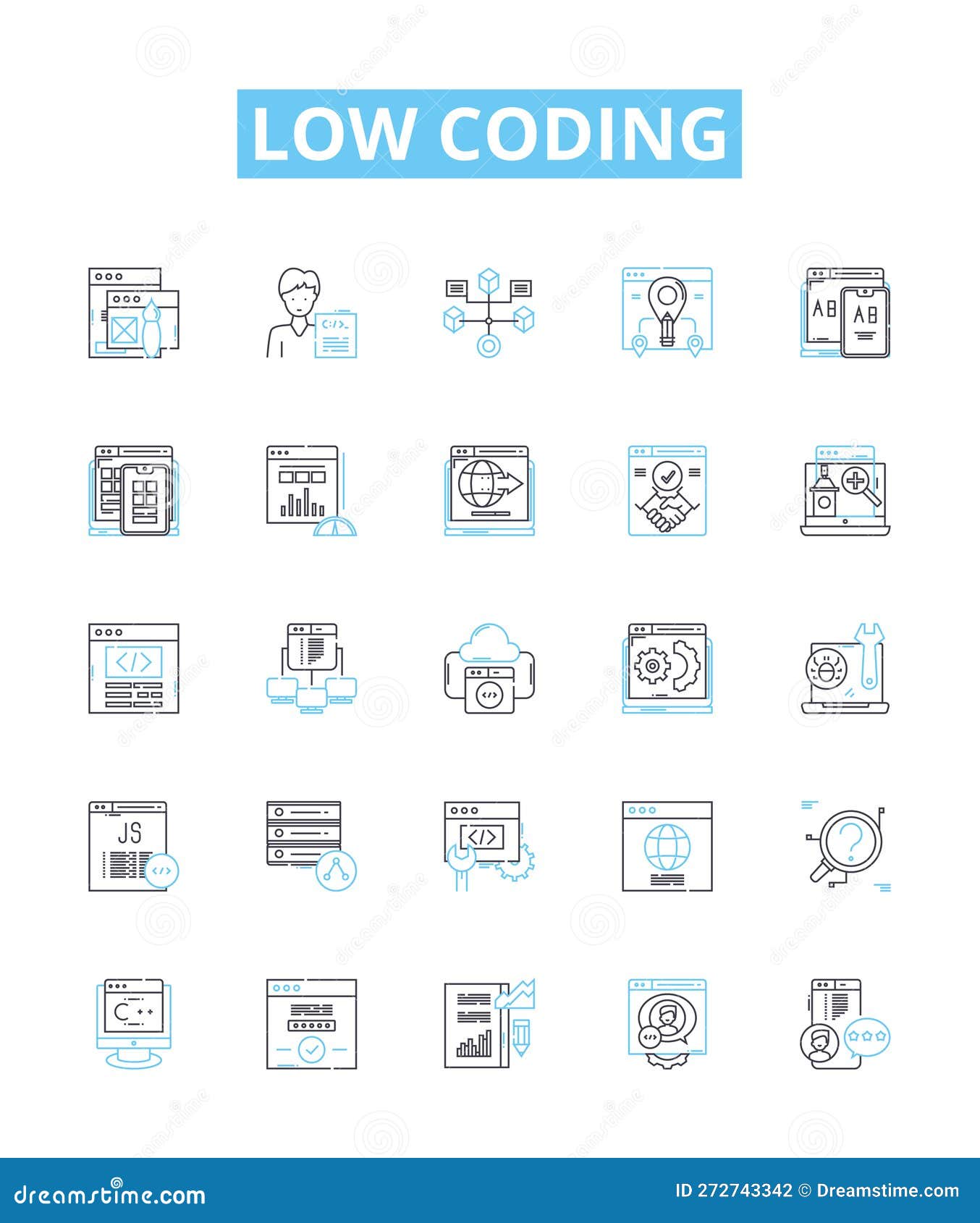 Low Coding Vector Line Icons Set. No-code, Visual, Declarative ...