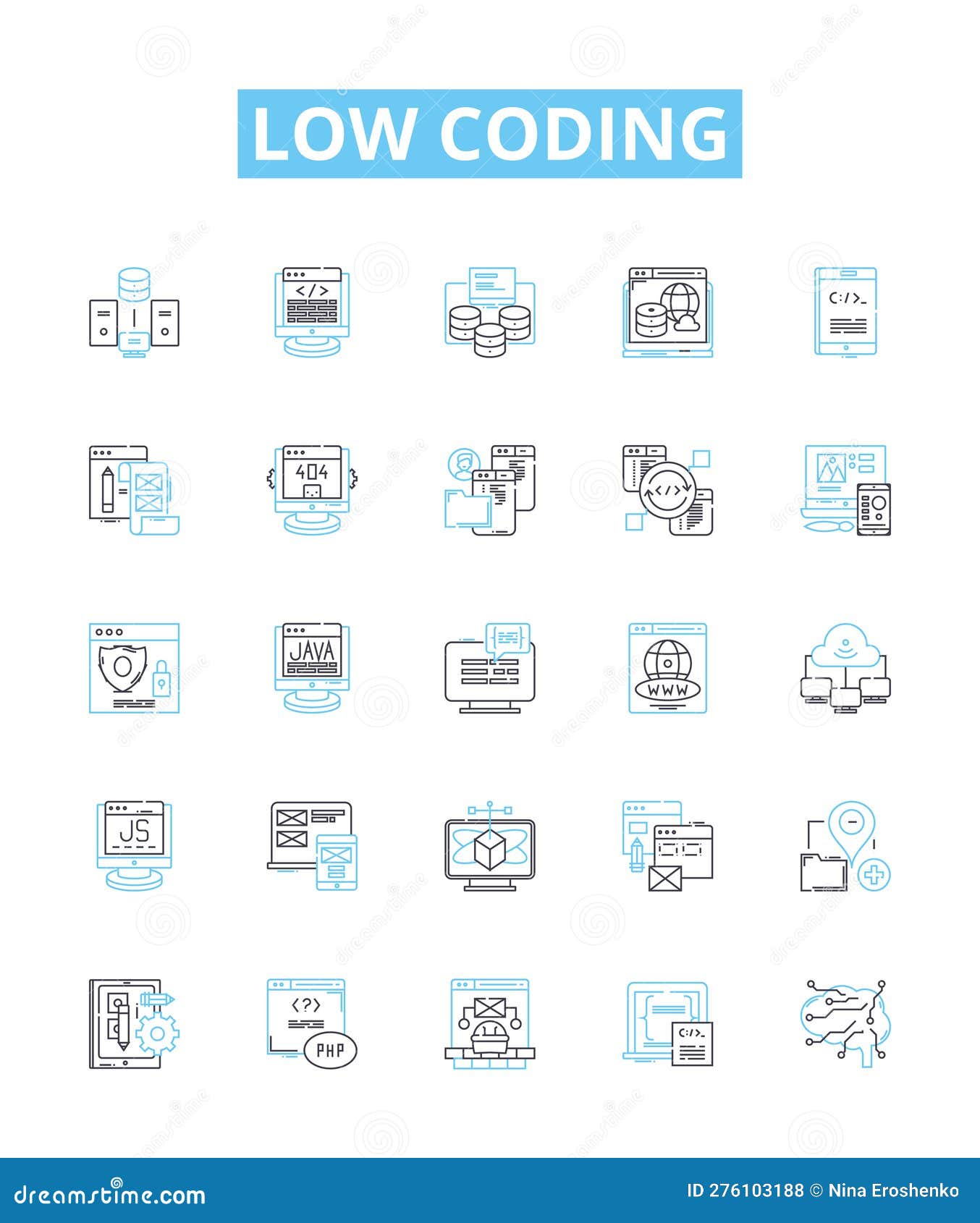 Low Coding Vector Line Icons Set No Code Visual Declarative