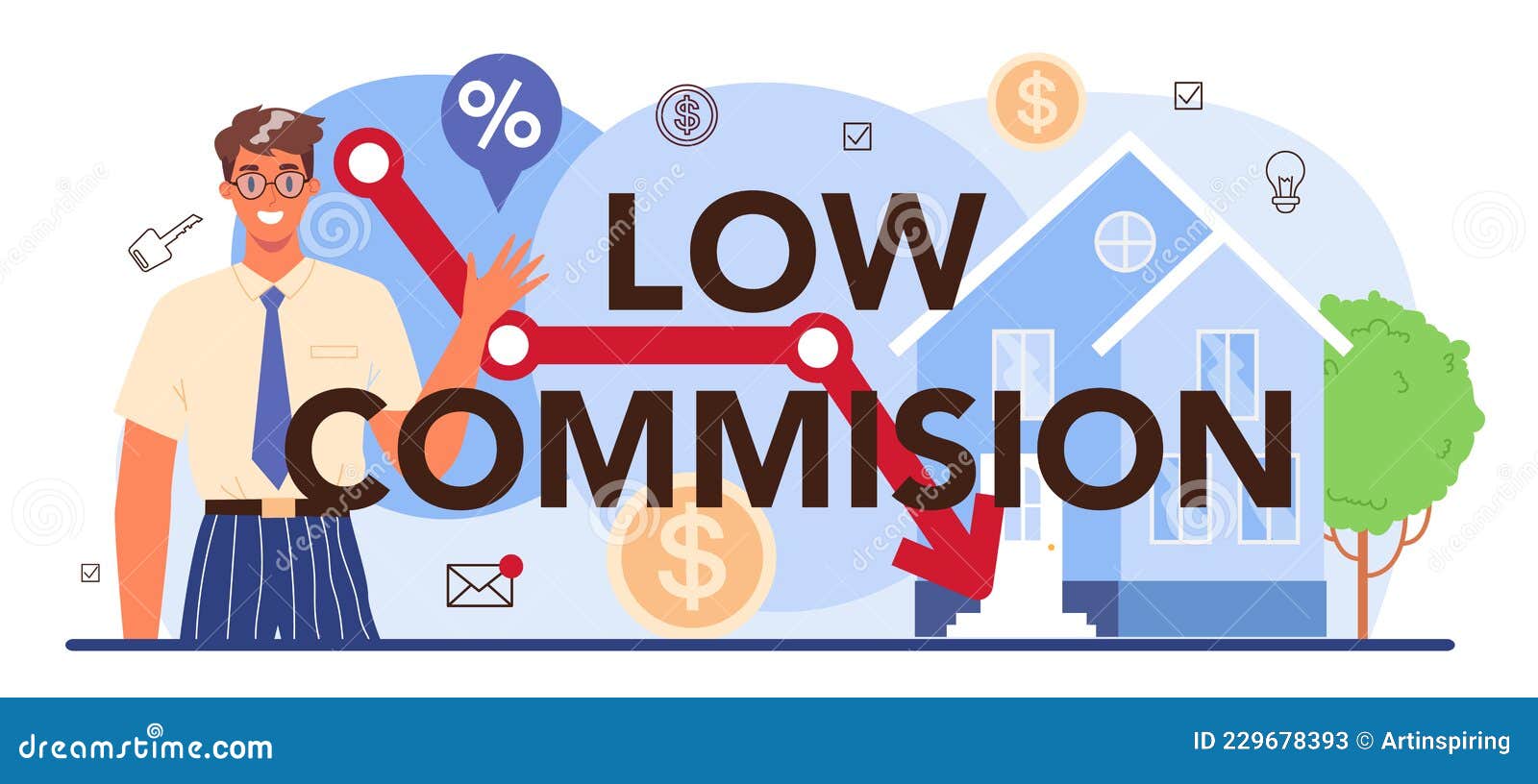 Low Comission Typographic Header. Real Estate Industry Stock Vector ...