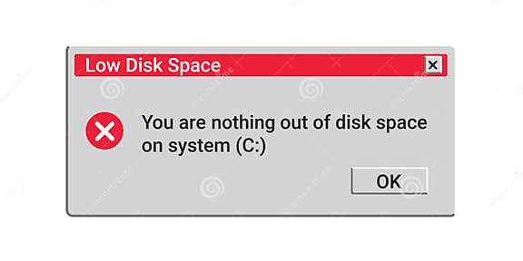 Low Disk Space Message. Memory Error in Red Colors Stock Illustration ...