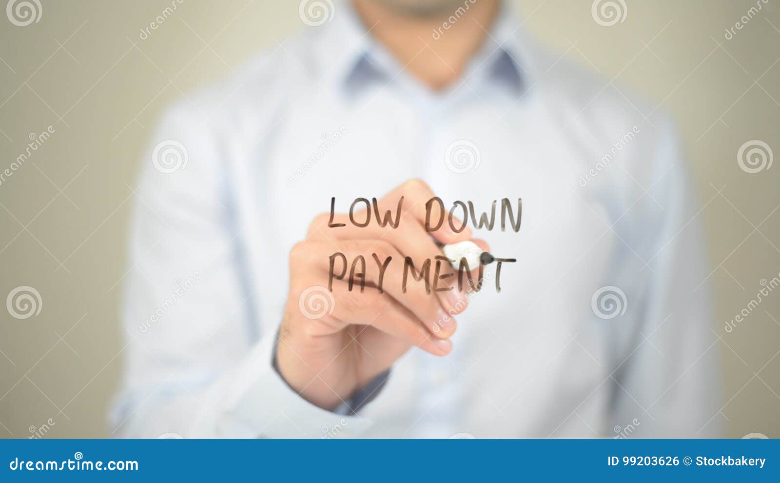 Low Down Payment , Man Writing on Transparent Screen Stock Photo ...