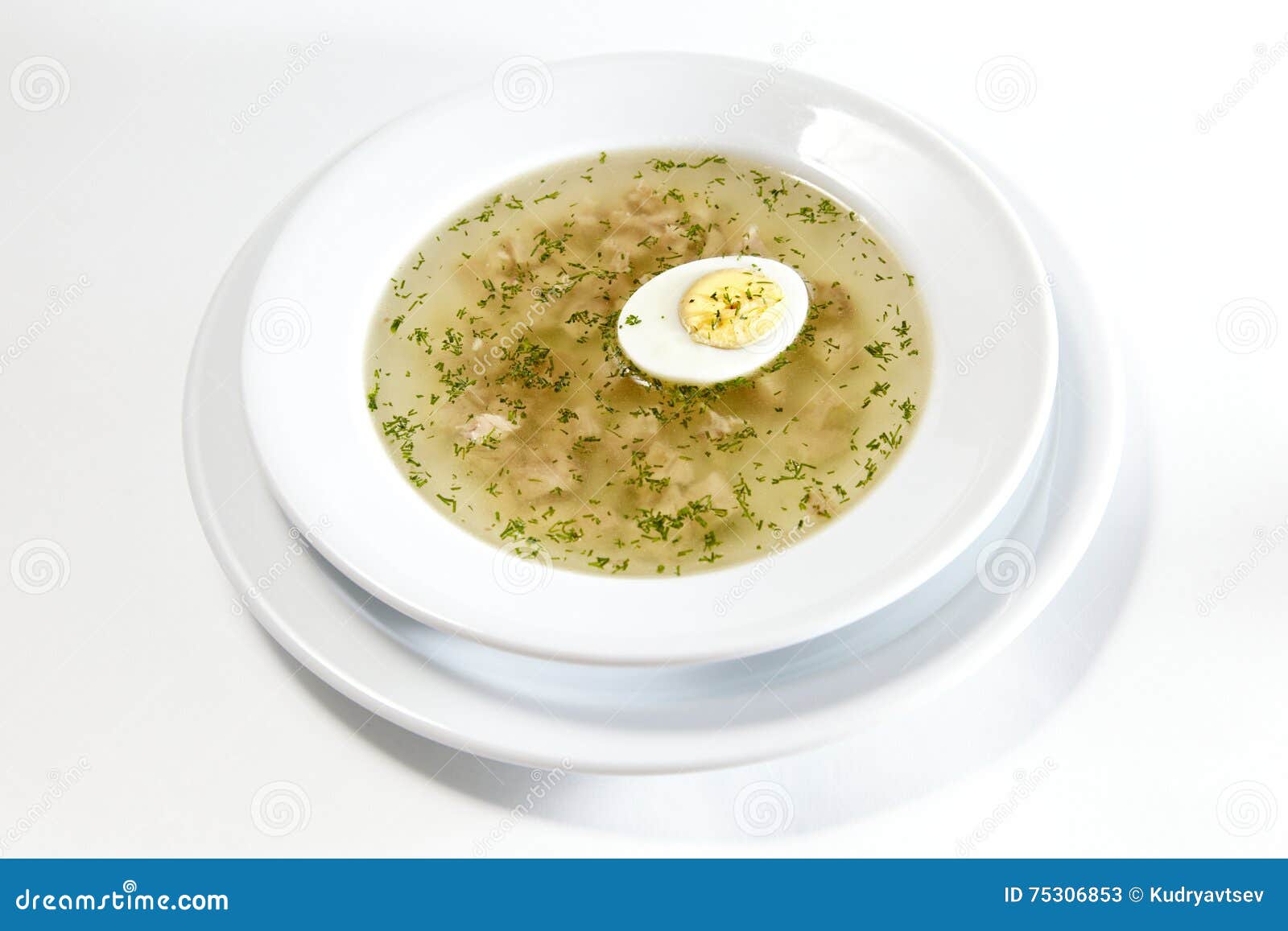 Low-fat Chicken Broth with a Half Cooked Egg Stock Image - Image of ...